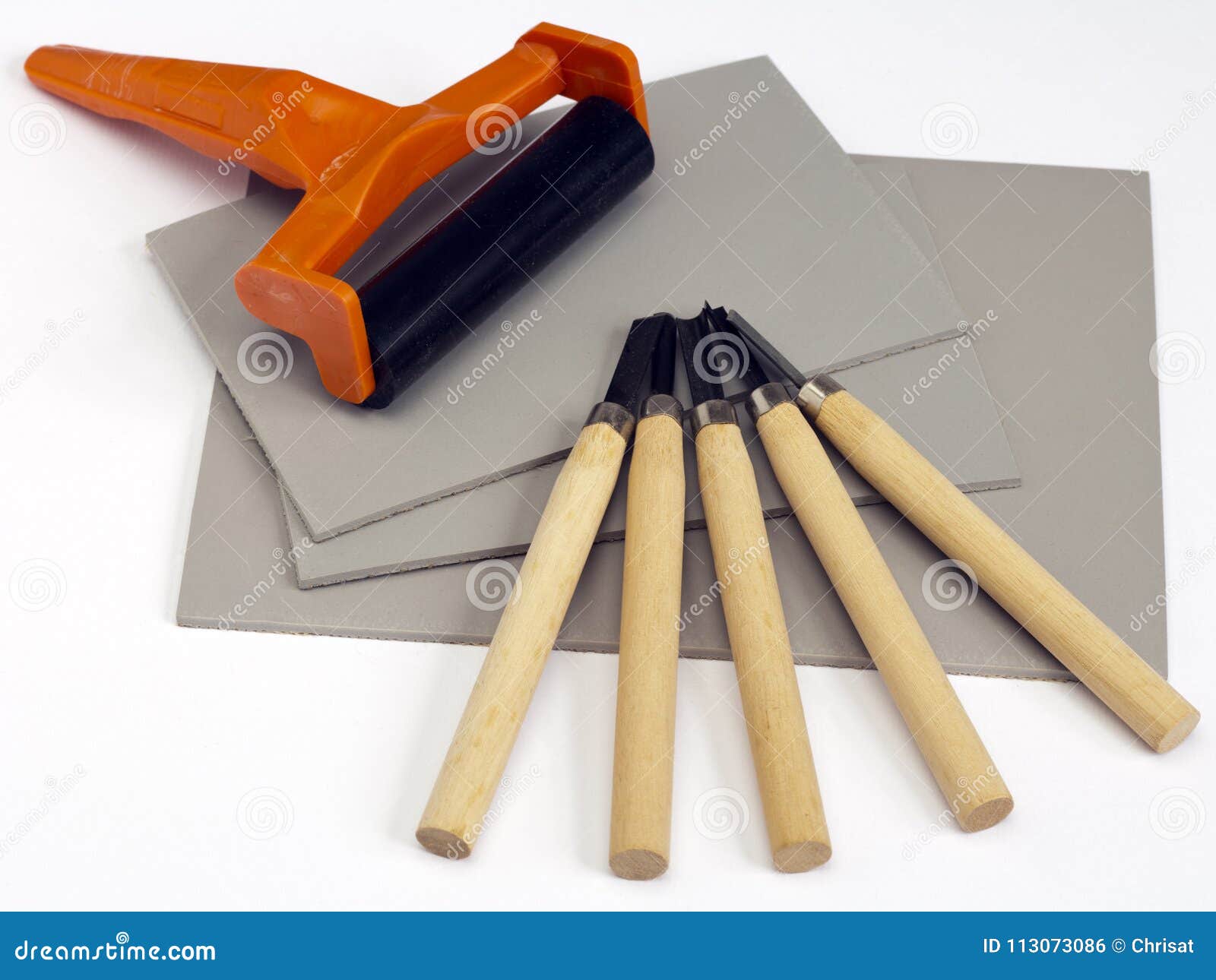 Linocut Materials and Tools Stock Photo - Image of plain, materials ...
