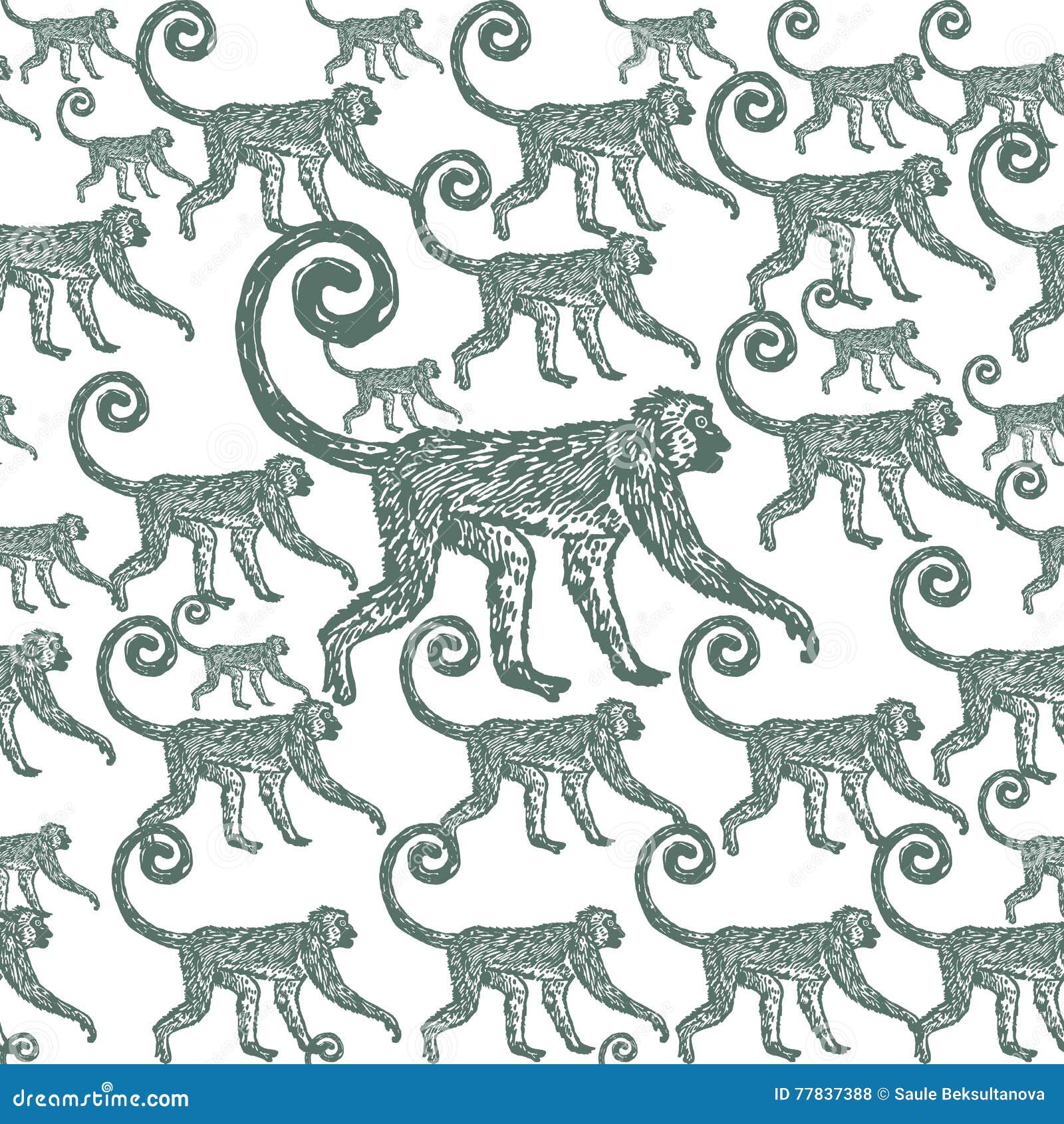 Linocut Tropical Jungle Monkey Background Royalty-Free Stock Photo ...