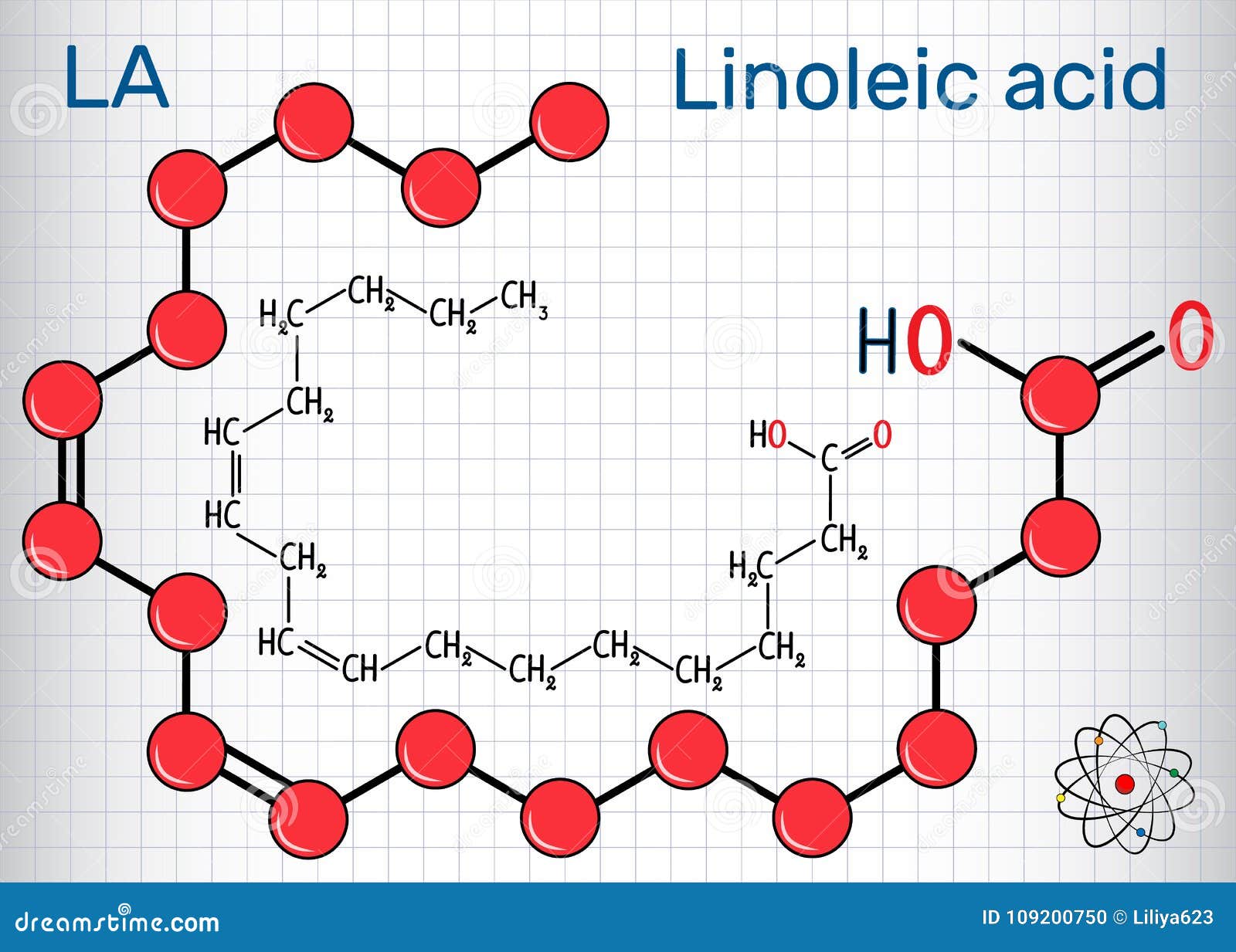 Linoleic Acid LA. Structural Chemical Formula and Molecule Mod Stock ...