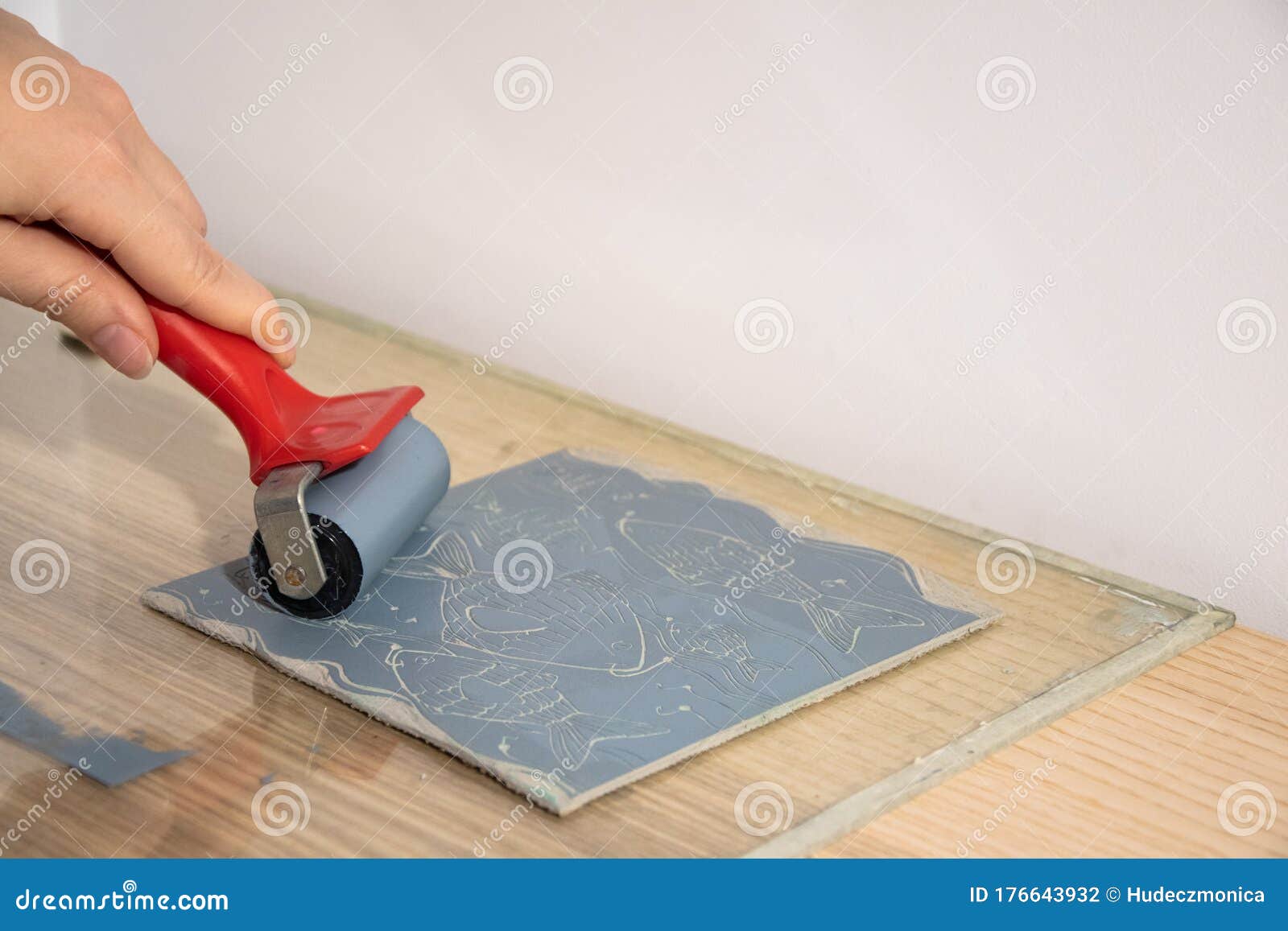 Linoleum Piece in the Inking Phase Stock Photo - Image of stamp ...