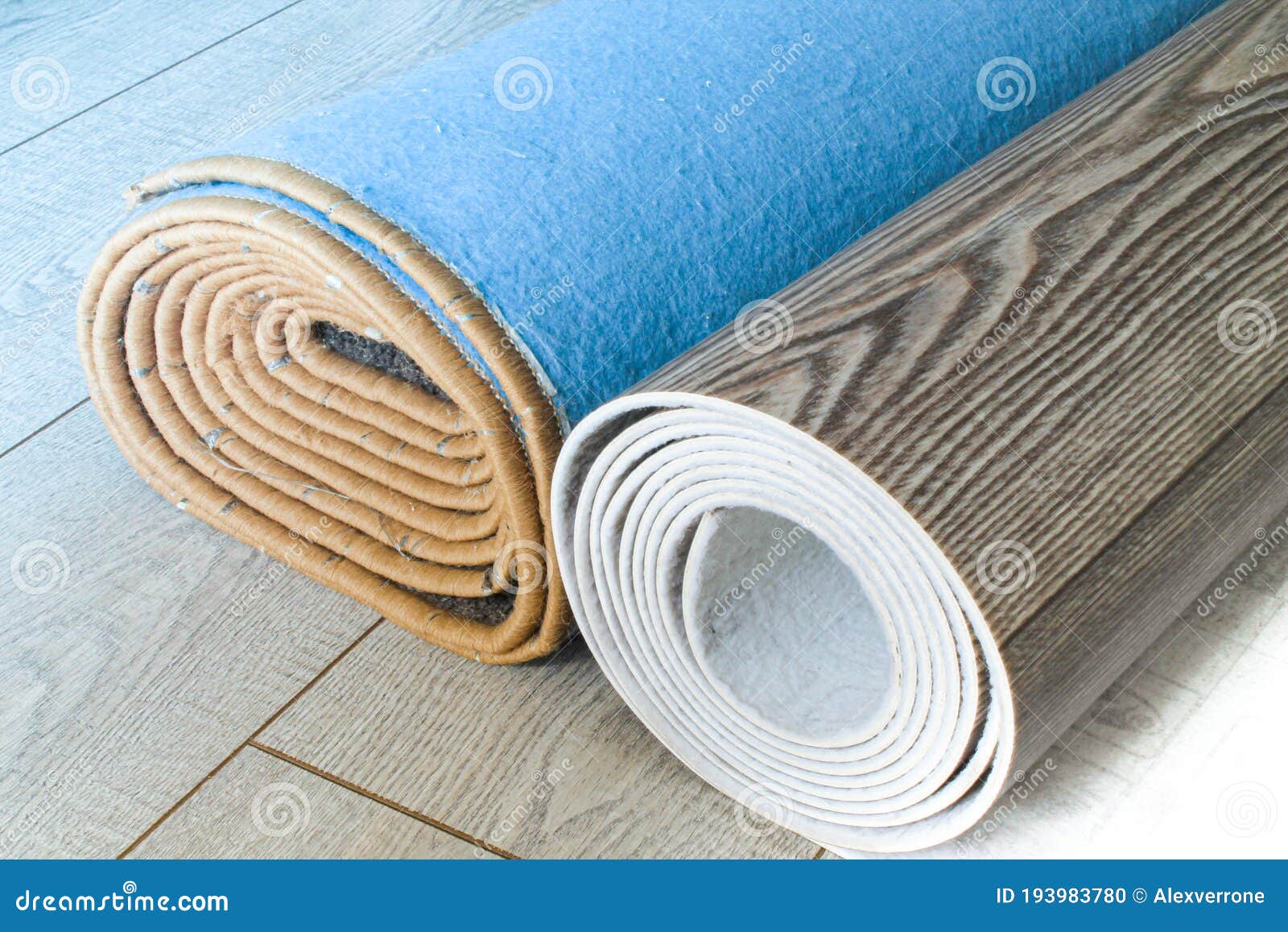 Linoleum Roll with Wood Texture, Shot from Above Stock Photo - Image of ...