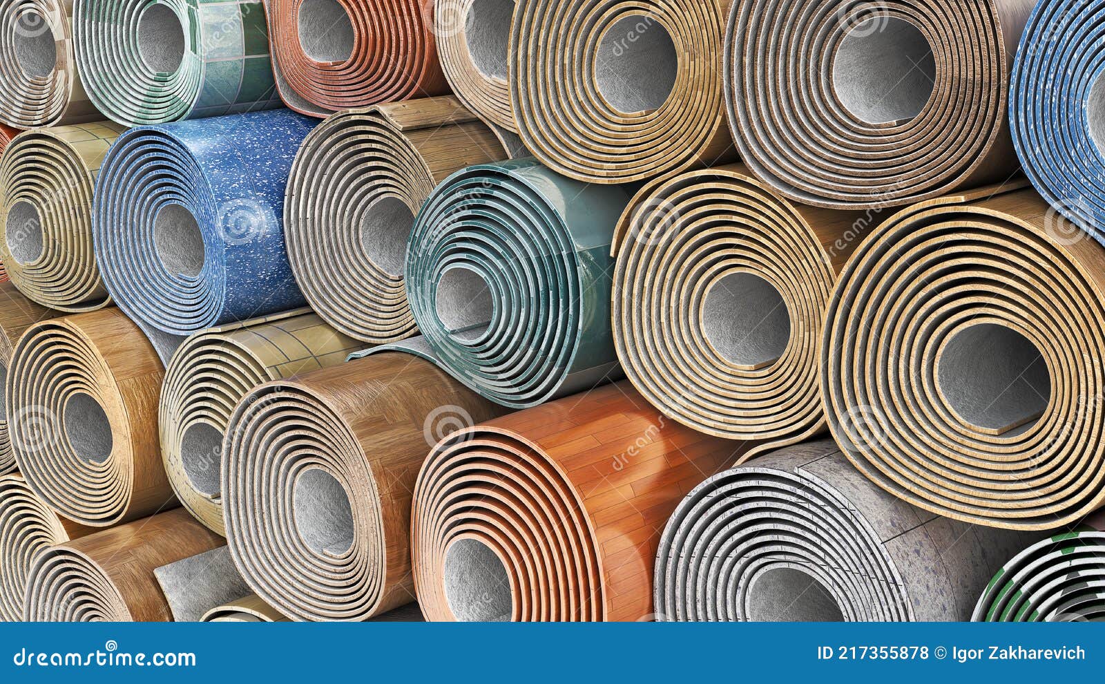 Linoleum Rolls in Different Color Schemes Stacked One on Another, Stock ...