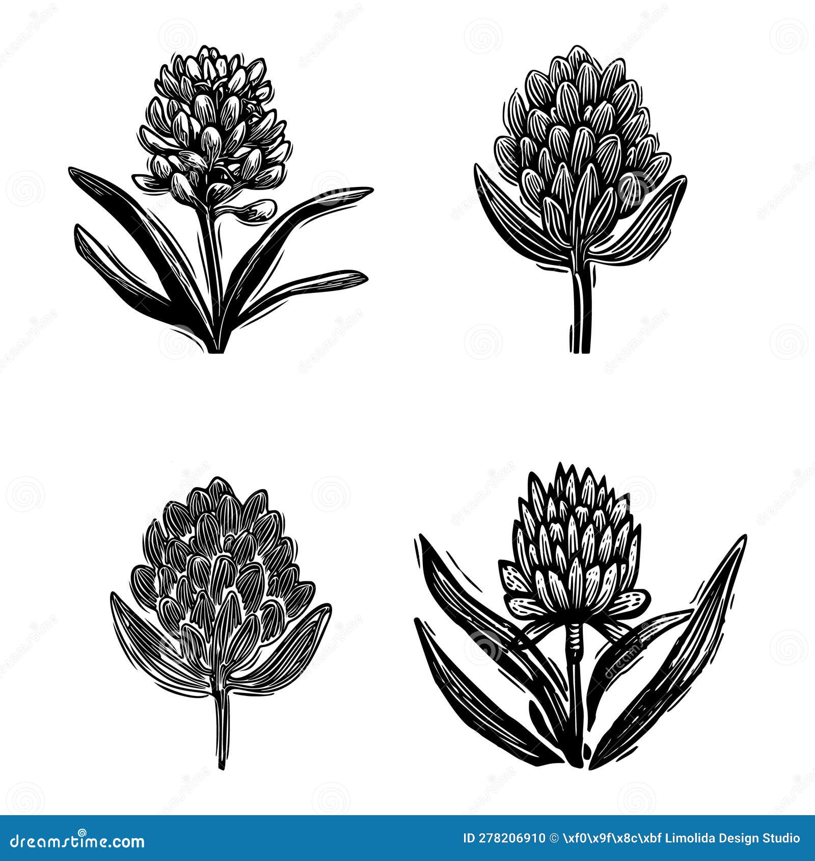 Linotype Floral Icon Collection in Whimsical Vector Art. Decorative ...