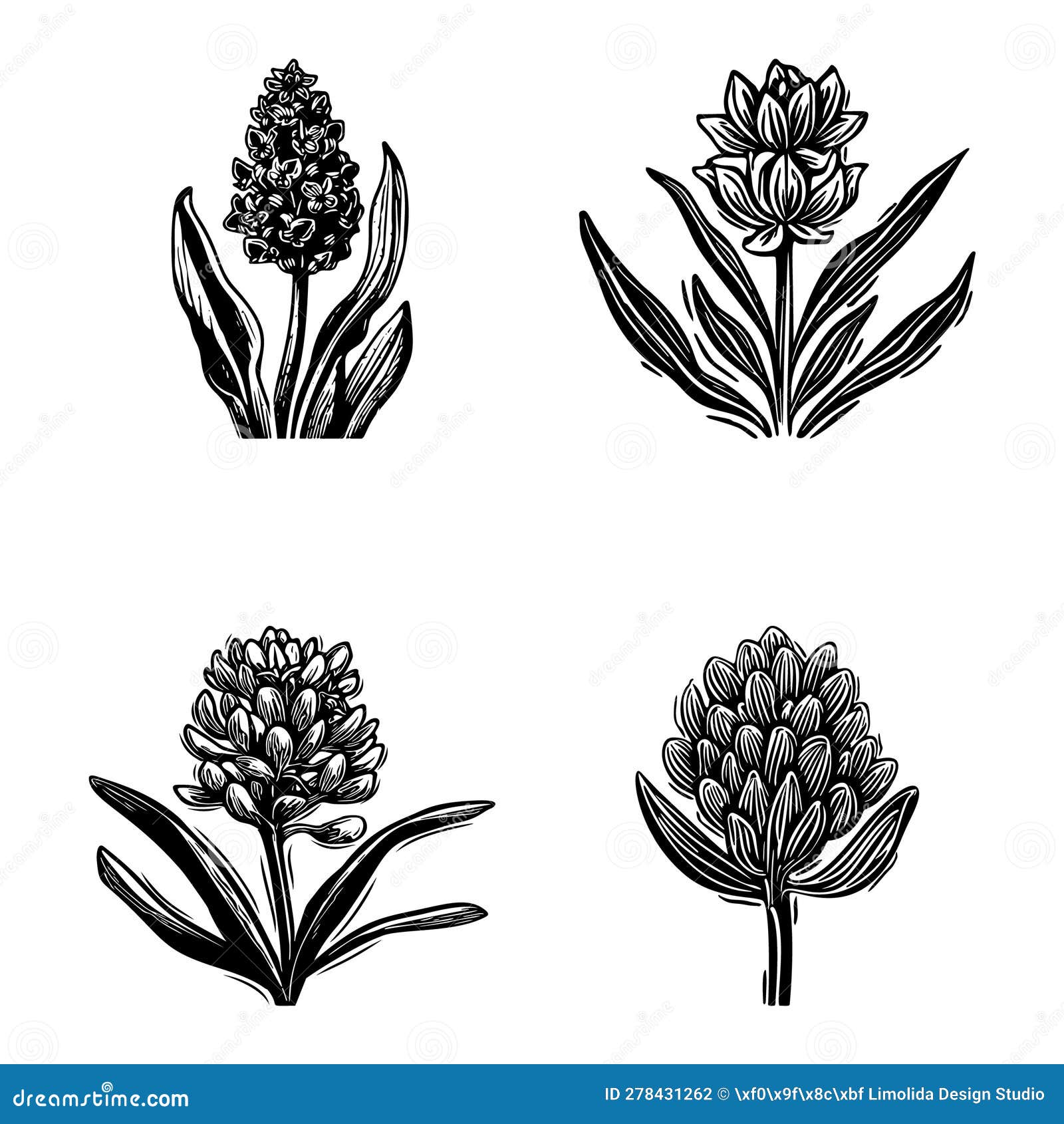 Linotype Floral Icon Collection in Whimsical Vector Art. Decorative ...
