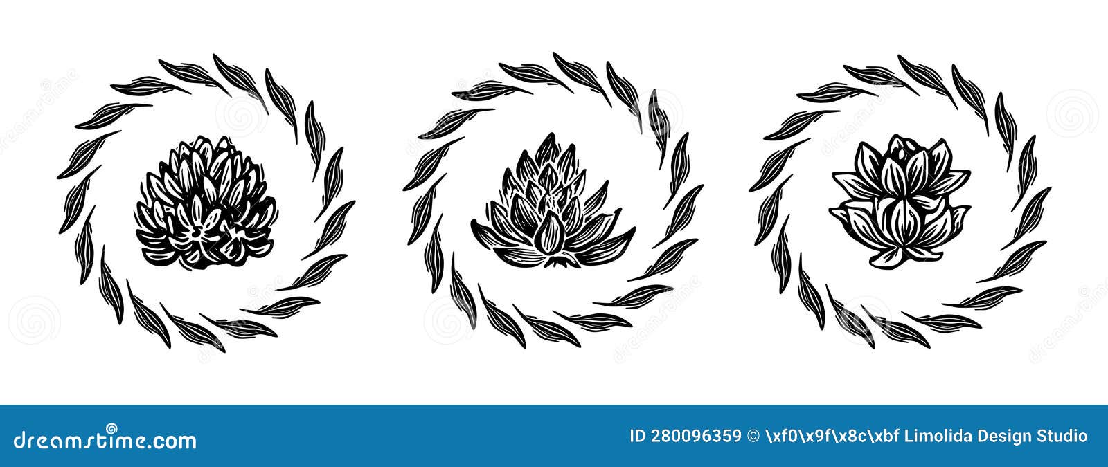 Linotype Floral Icon Collection in Whimsical Vector Art. Decorative ...