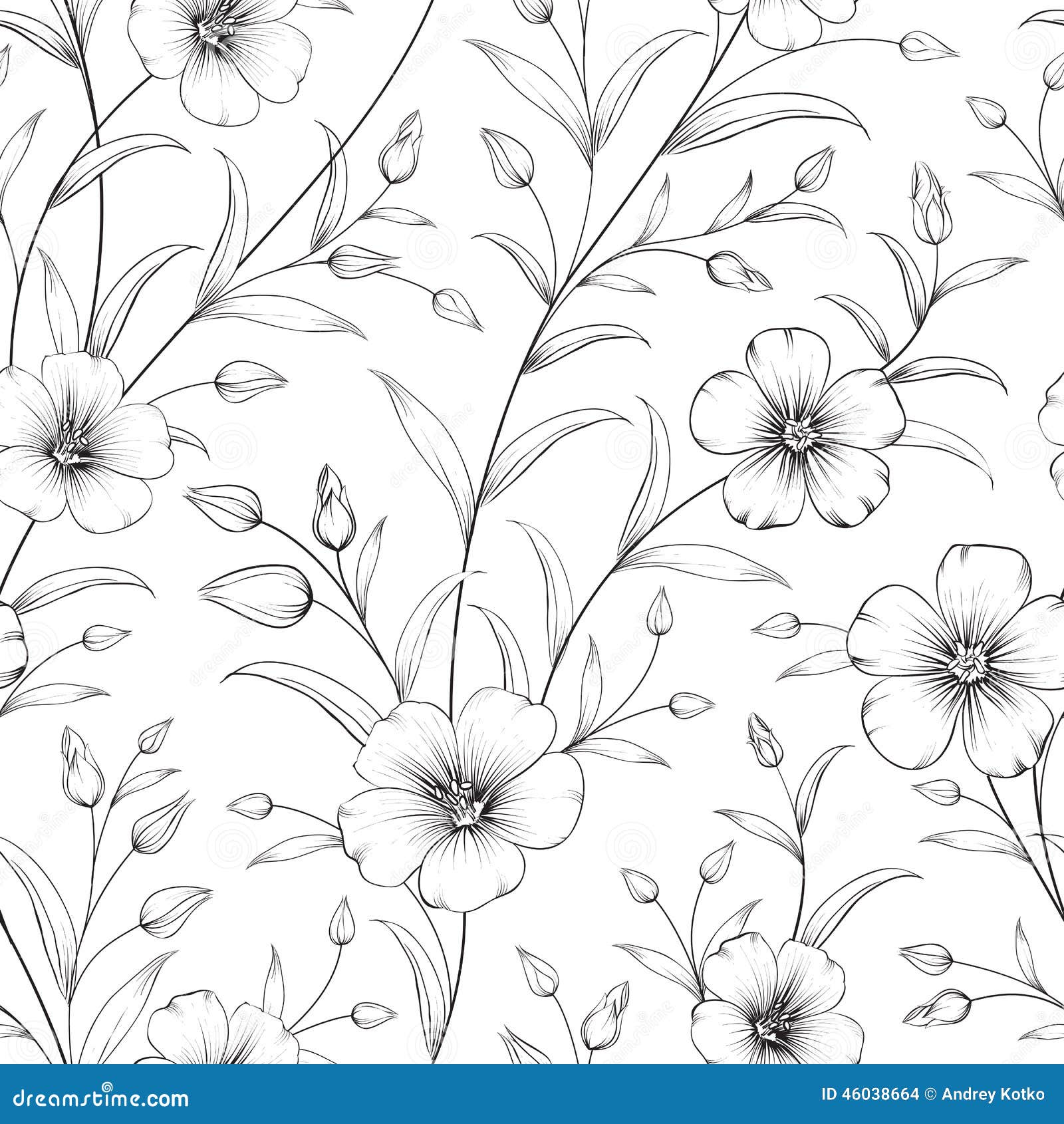 Linum Floral Plant With Flaxseed. Outlined Vintage Drawing Of Wild Flax ...