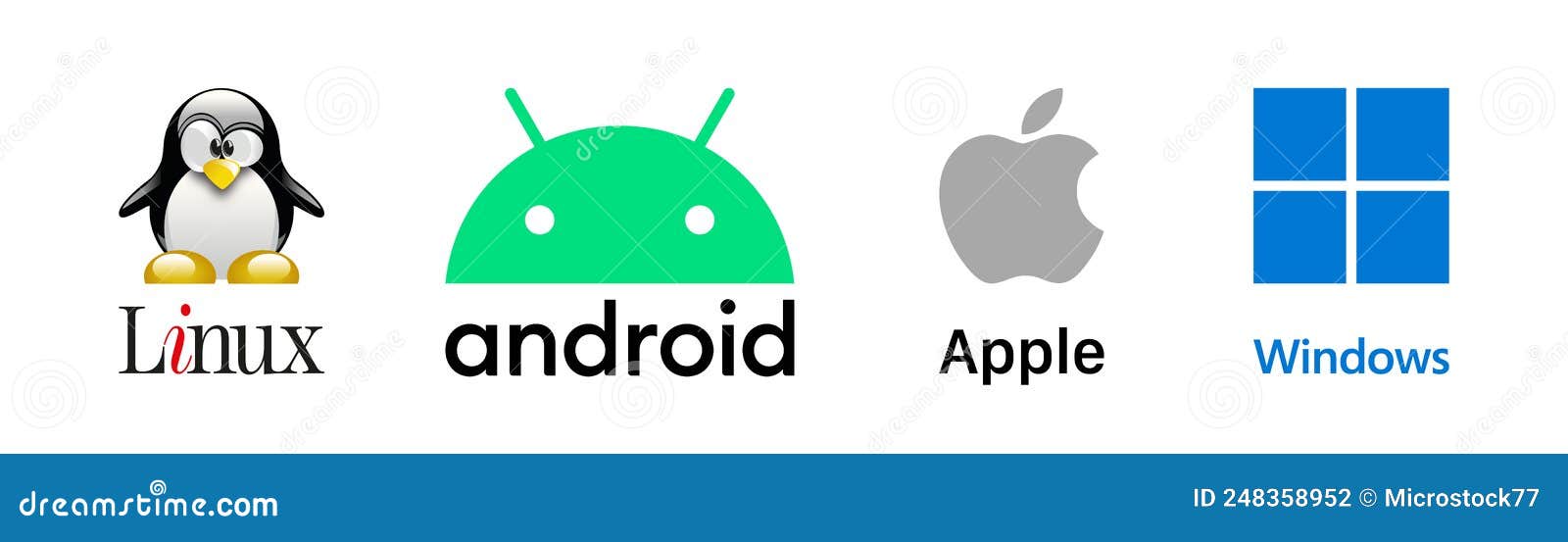 Linux, Android, Apple and Windows Logo, Vector Editorial Illustration ... Linux, Android, Apple and Windows Logo, Vector Editorial Illustration ...