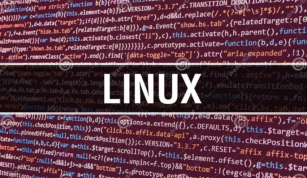 LINUX Concept with Random Parts of Program Code. LINUX with Programming Code Abstract Technology ...