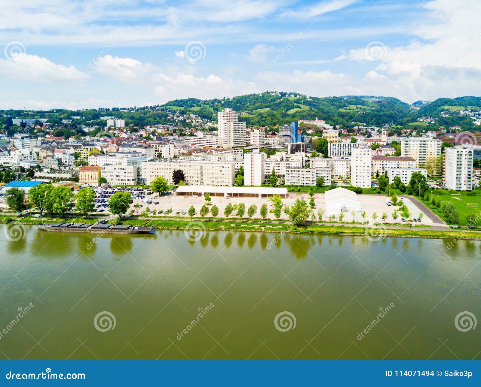 Linz aerial panoramic view stock photo. Image of landmark - 114071494