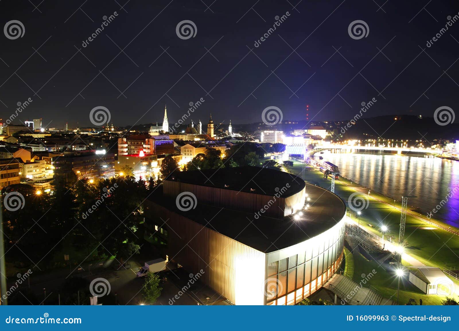 Linz by night stock image. Image of danube, town, lightened - 16099963