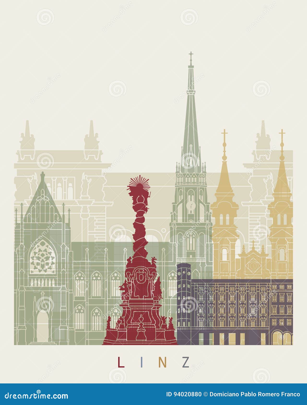 Linz skyline poster stock vector. Illustration of landmark - 94020880