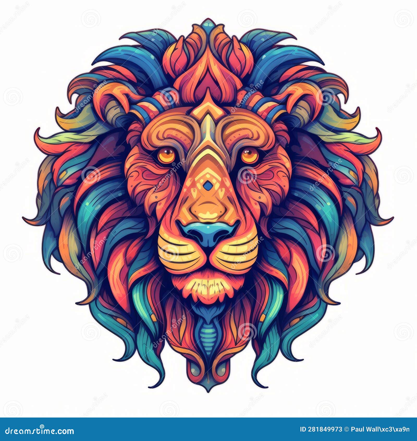 Lion with Abstract Colored Colours and Pattern. Stock Illustration ...