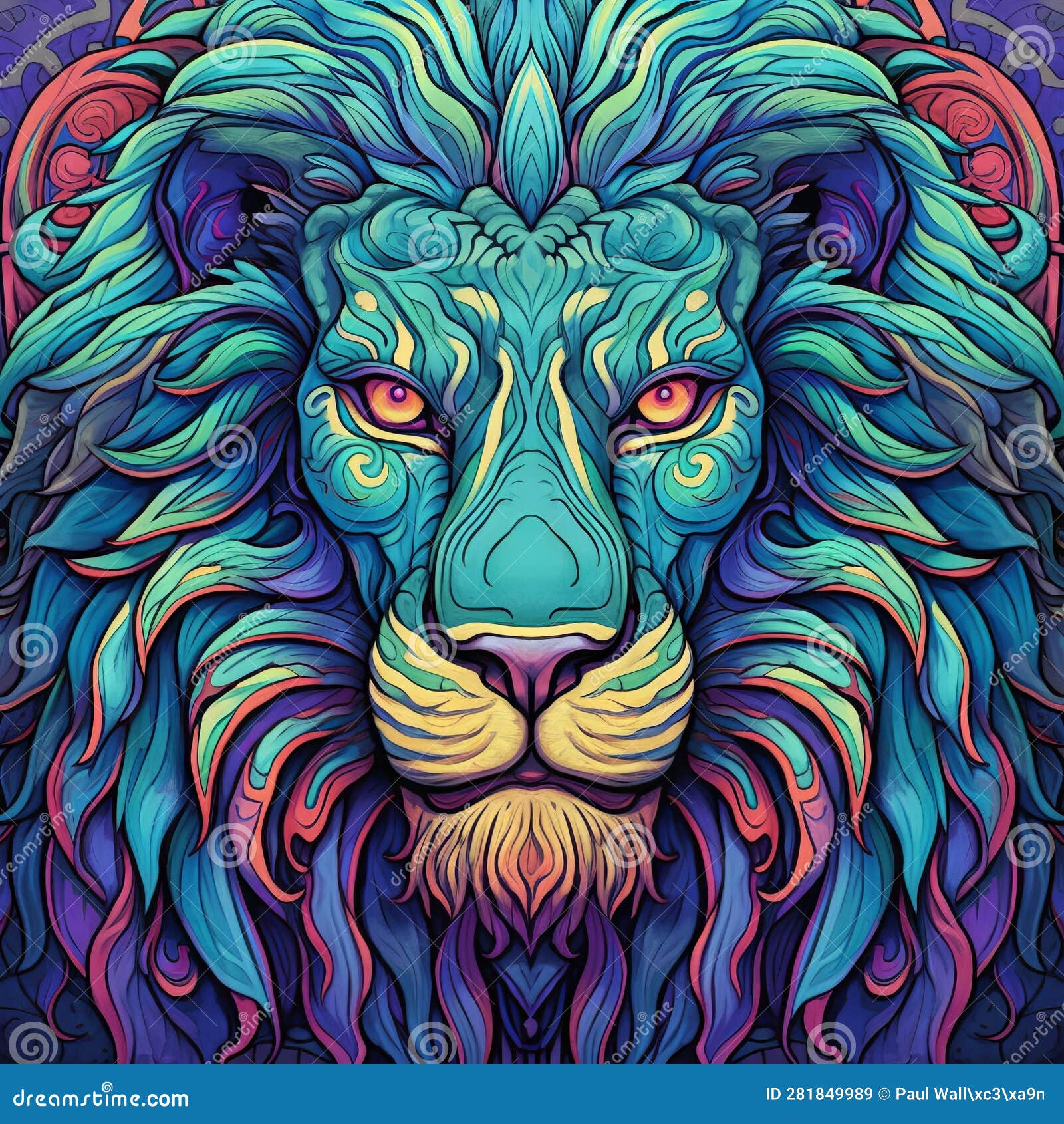 Lion with Abstract Colored Colours and Pattern. Stock Illustration ...