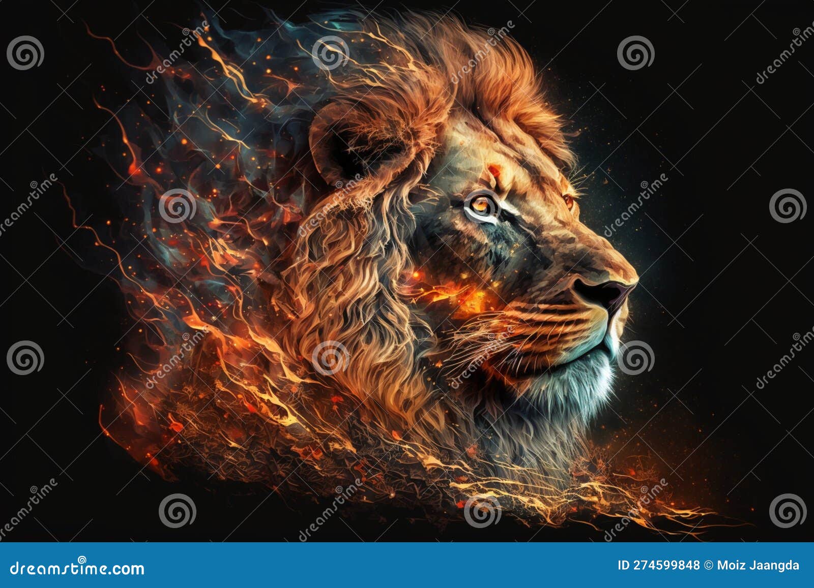 Lion Animal Kingdom with Amazing Fire Effect Stock Illustration ...