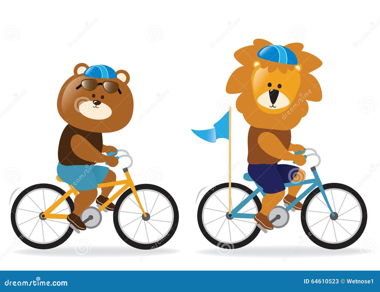 Lion and bear riding bikes stock vector. Illustration of active - 64610523