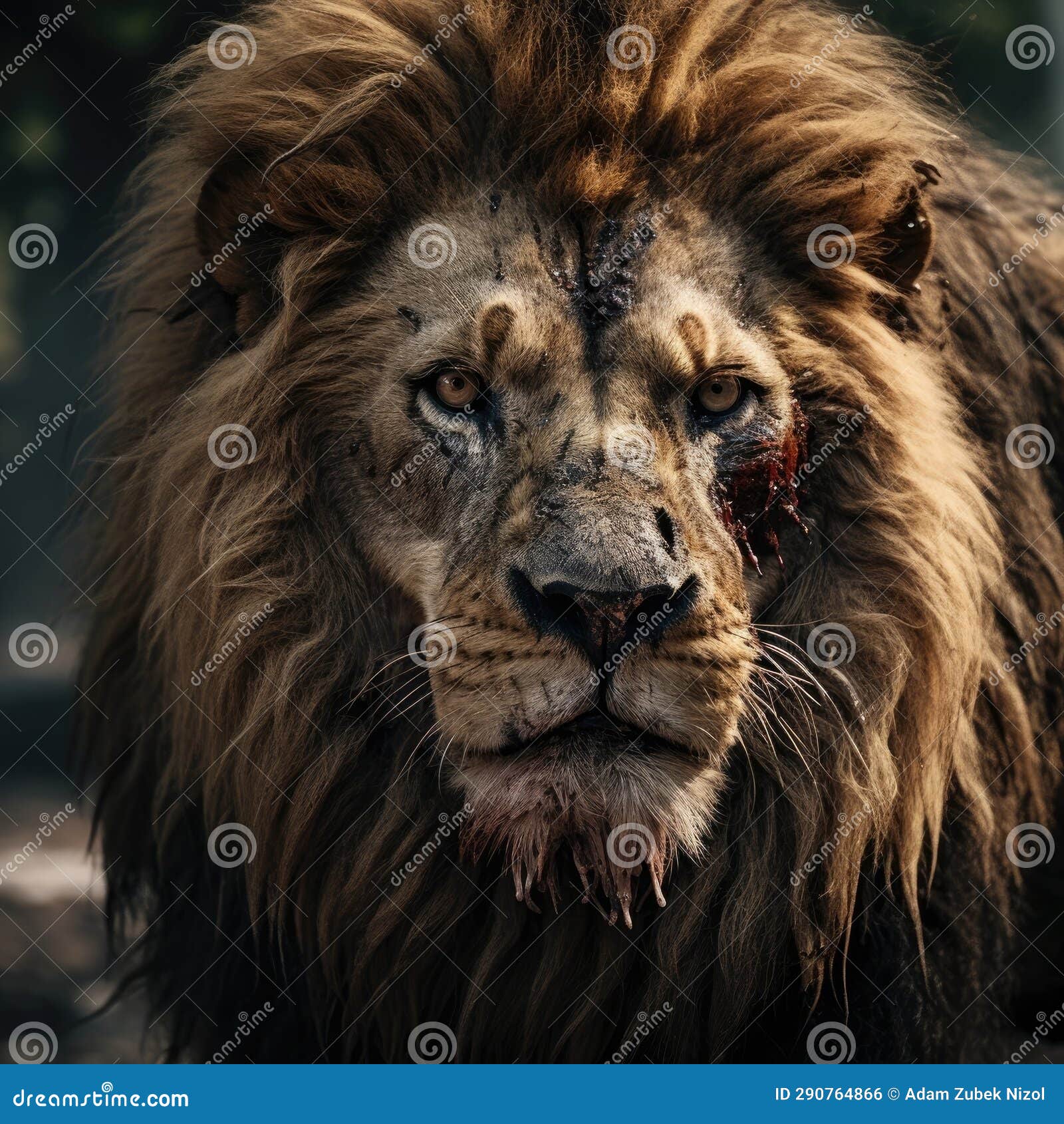 A lion with a bloody face stock illustration. Illustration of wildlife ...