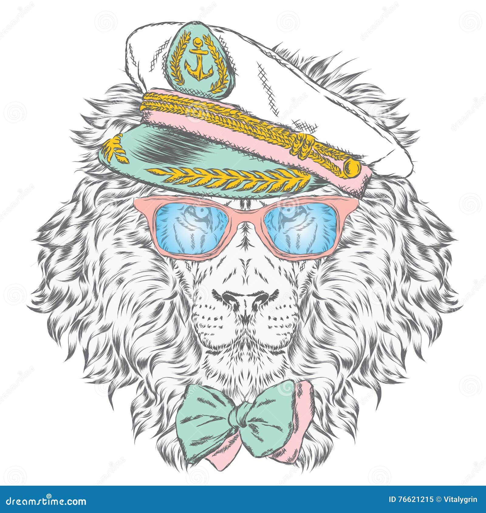 Lion in the Captain S Cap. Vector Illustration. Stock Vector ...