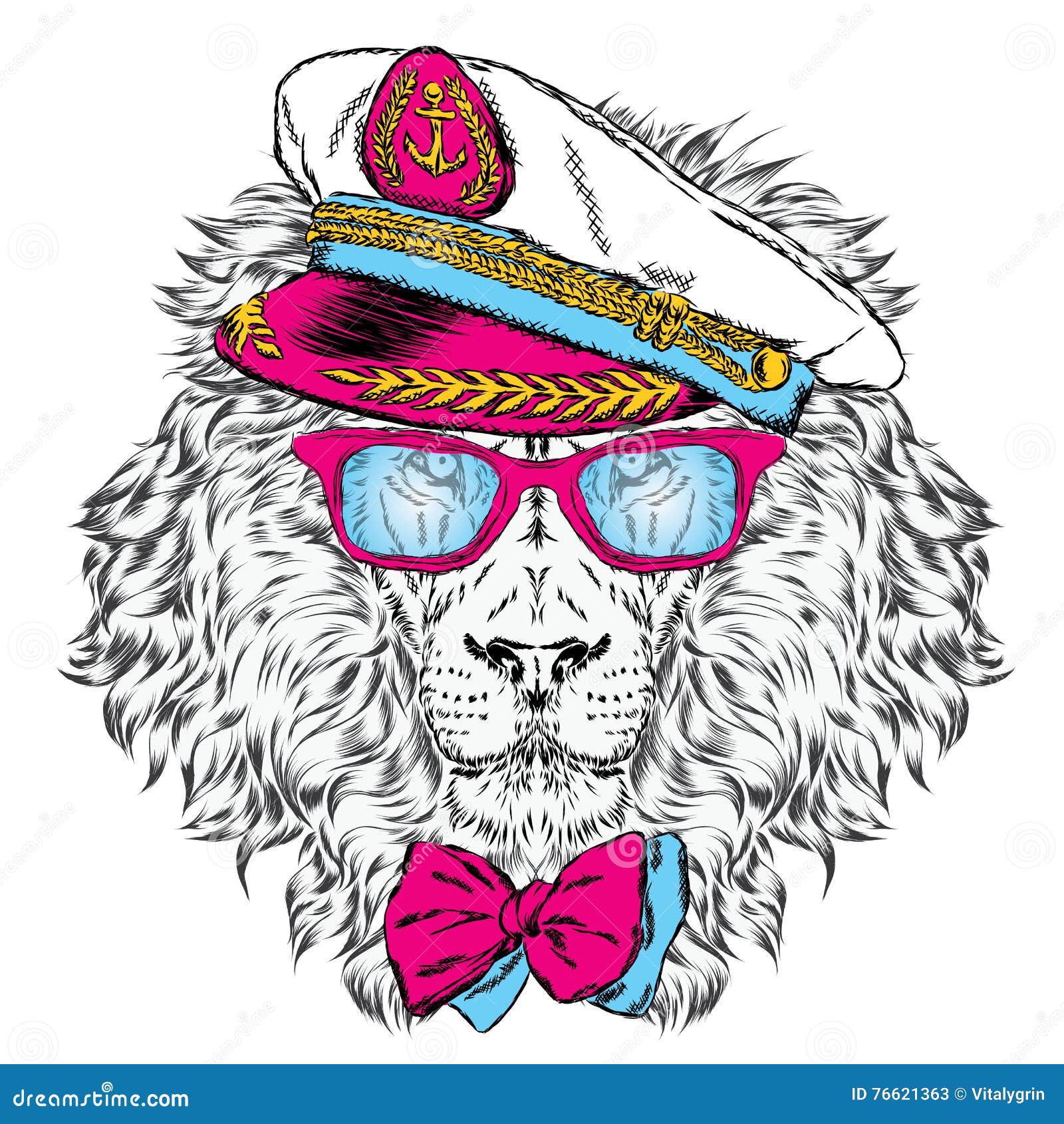 Lion in the captain s cap. stock vector. Illustration of hipster - 76621363