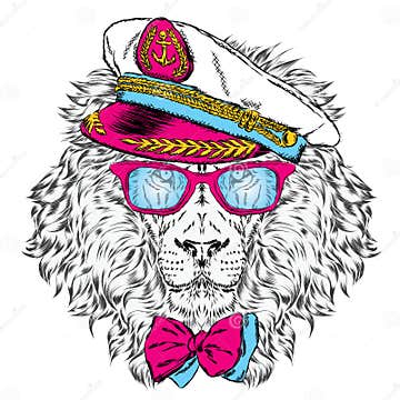 Lion in the captain s cap. stock vector. Illustration of hipster - 76621363
