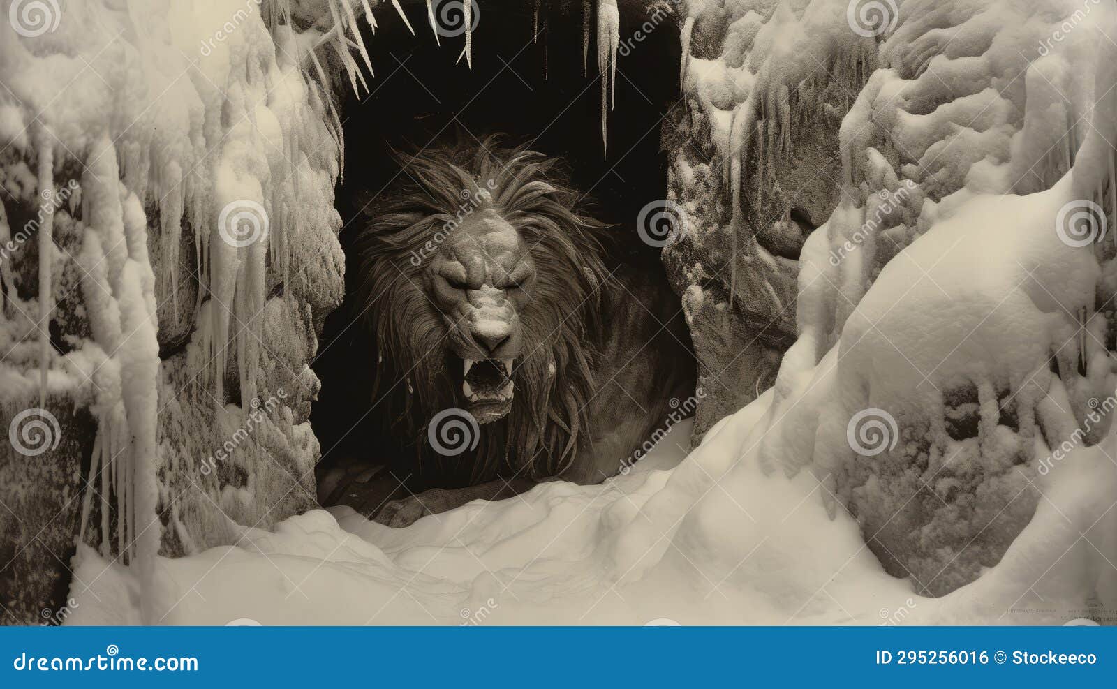Frozen Majesty: a Hyperrealistic Encounter with the Icy Lion Stock ...