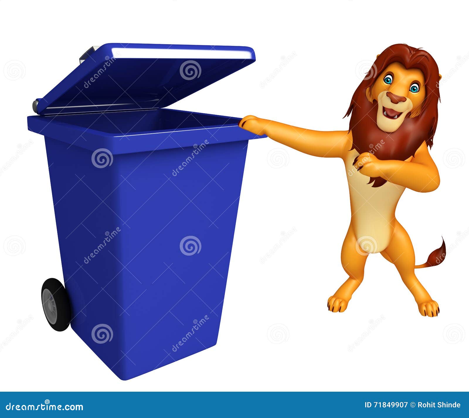 Lion Cartoon Character with Dustbin Stock Illustration - Illustration ...