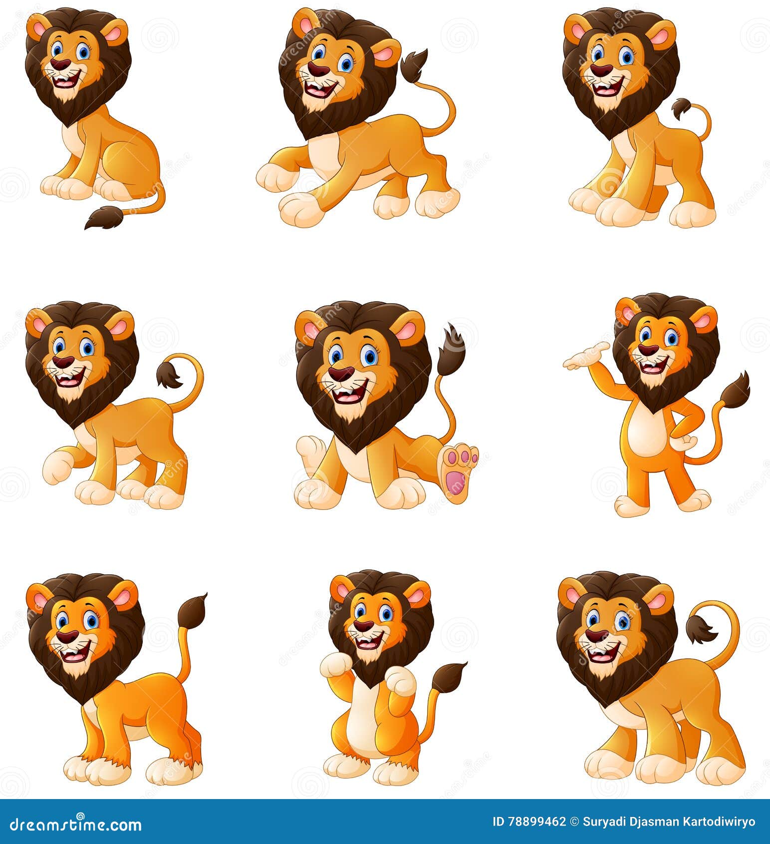 Lion Cartoon Set Collection Stock Vector - Illustration of presenting ...