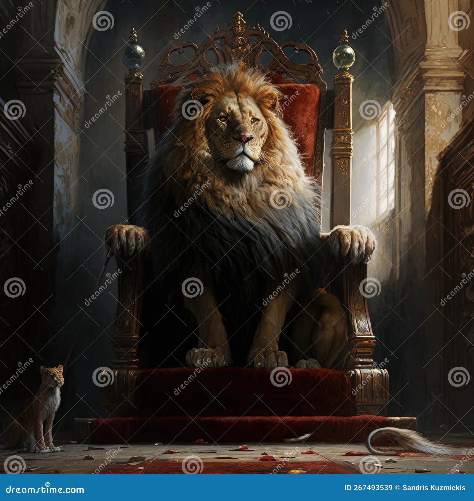 Lion on Castle Throne. Generative AI Stock Illustration - Illustration ...