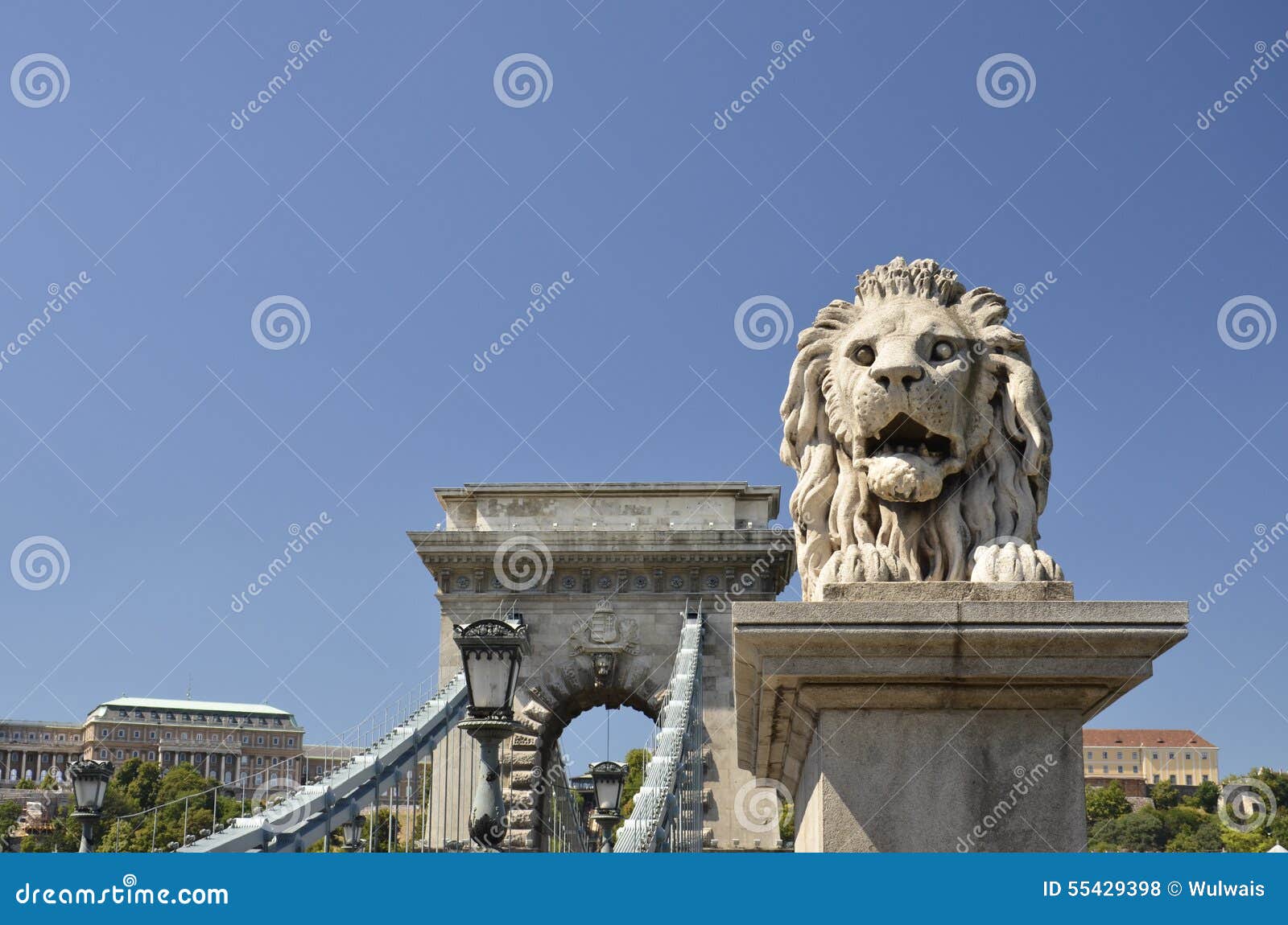 Lion and the Chain Bridge, Budapest. 2 Stock Photo - Image of statue ...