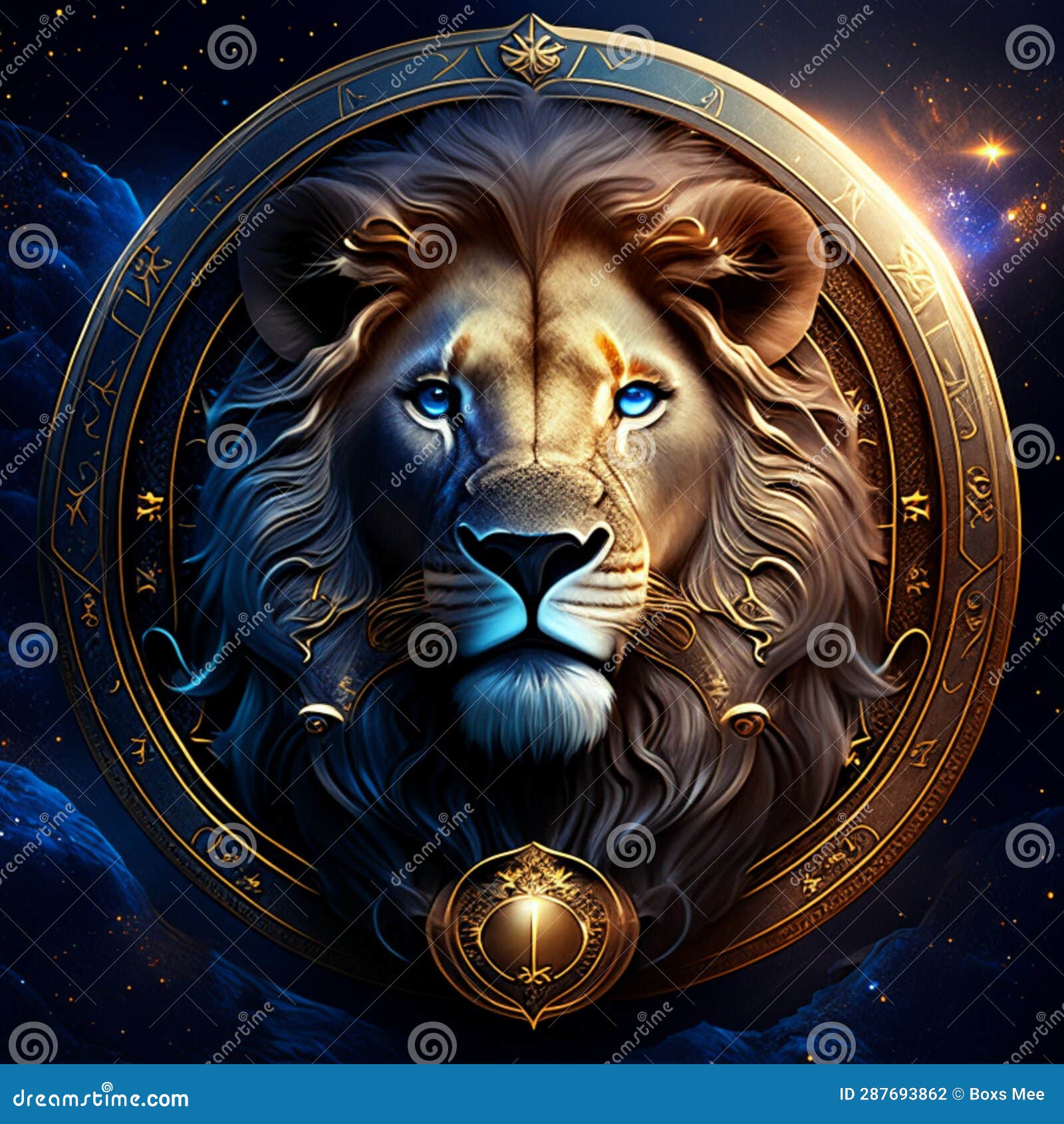 Lion in a Circle with Space Background. 3D Rendering Stock Illustration ...