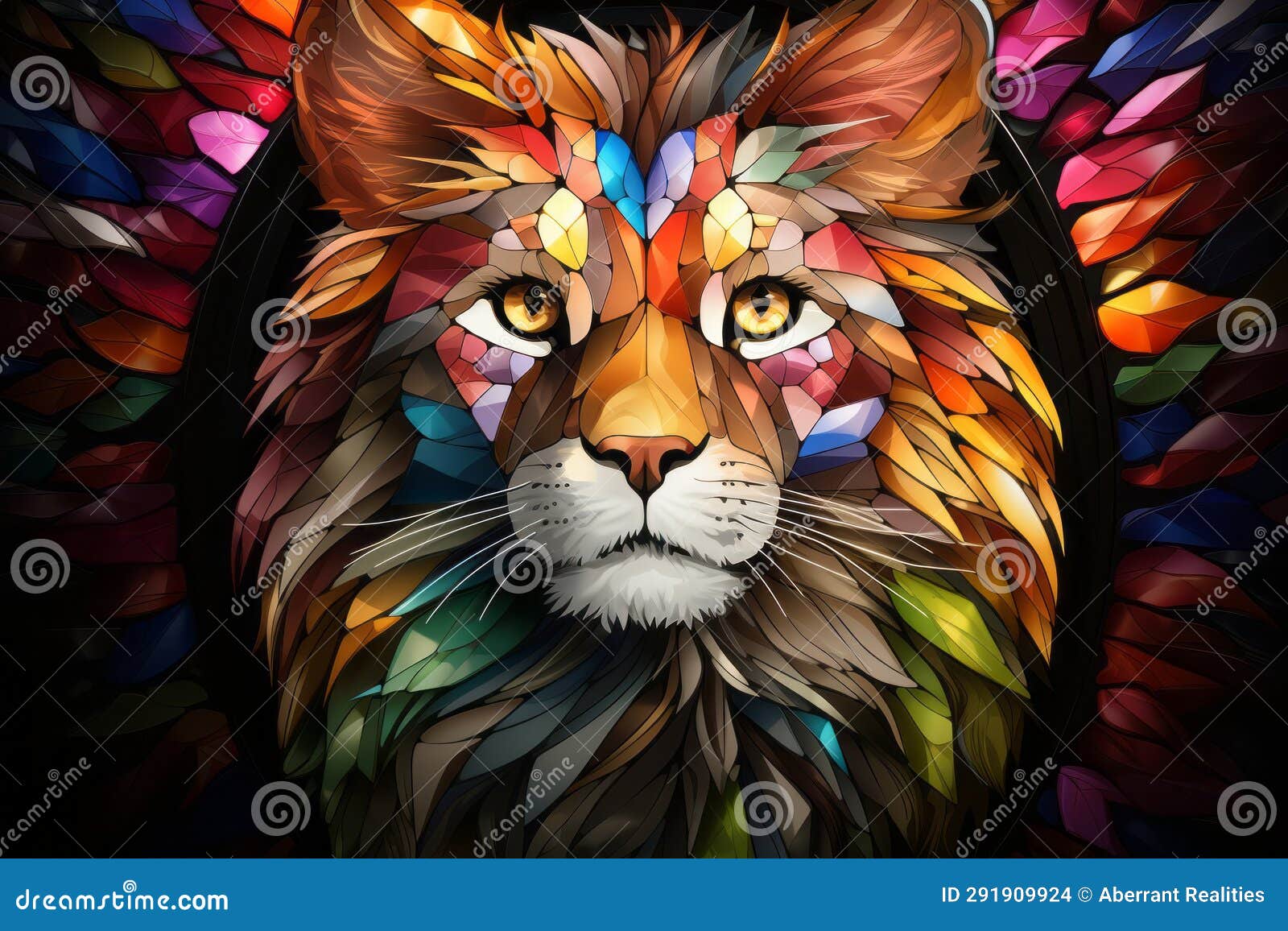 A Lion with Colorful Feathers on Its Face Stock Illustration ...