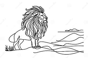 A Lion. Continuous Single Line Drawing. Vector Illustration. Stock ...