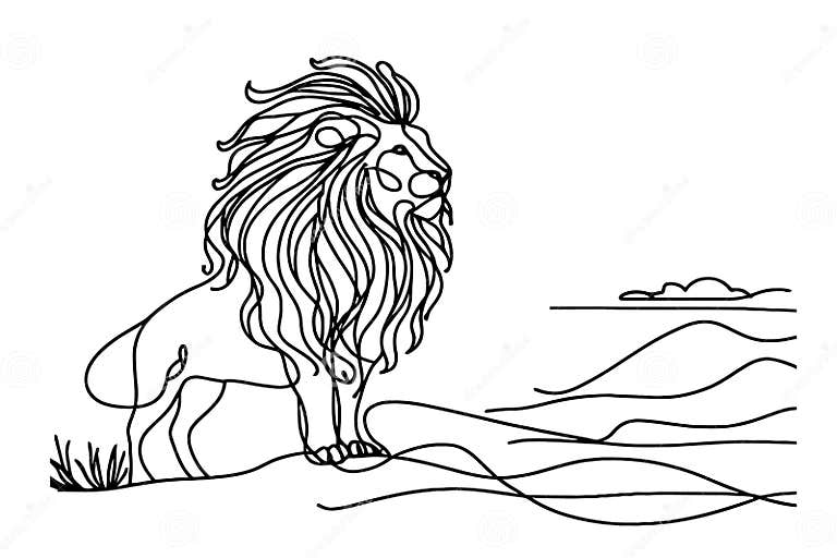 A Lion. Continuous Single Line Drawing. Vector Illustration. Stock ...