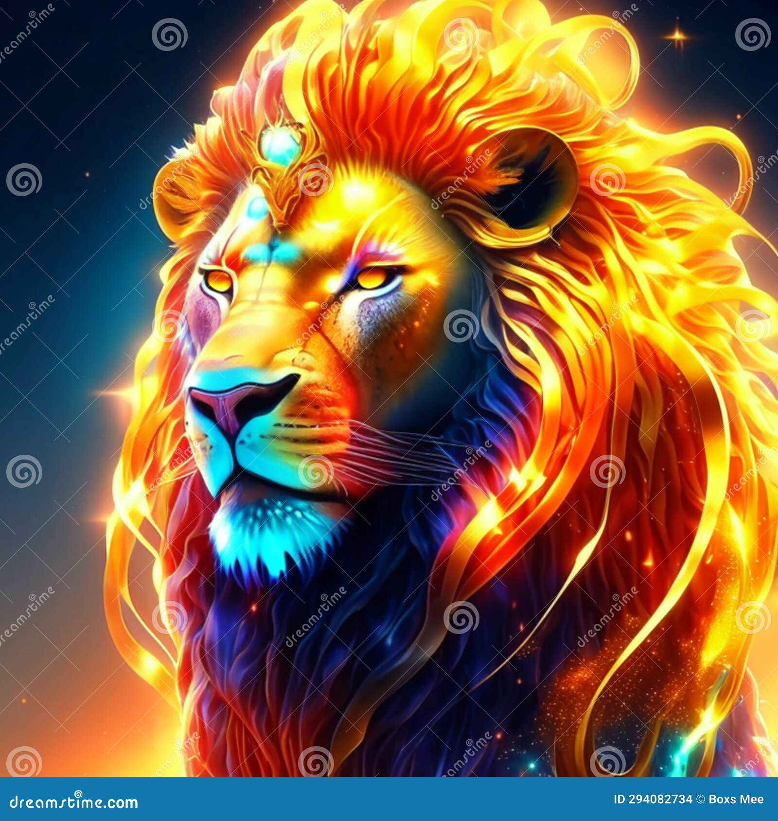 Lion in a Cosmic Space. 3D Rendering. 3D Illustration Stock ...