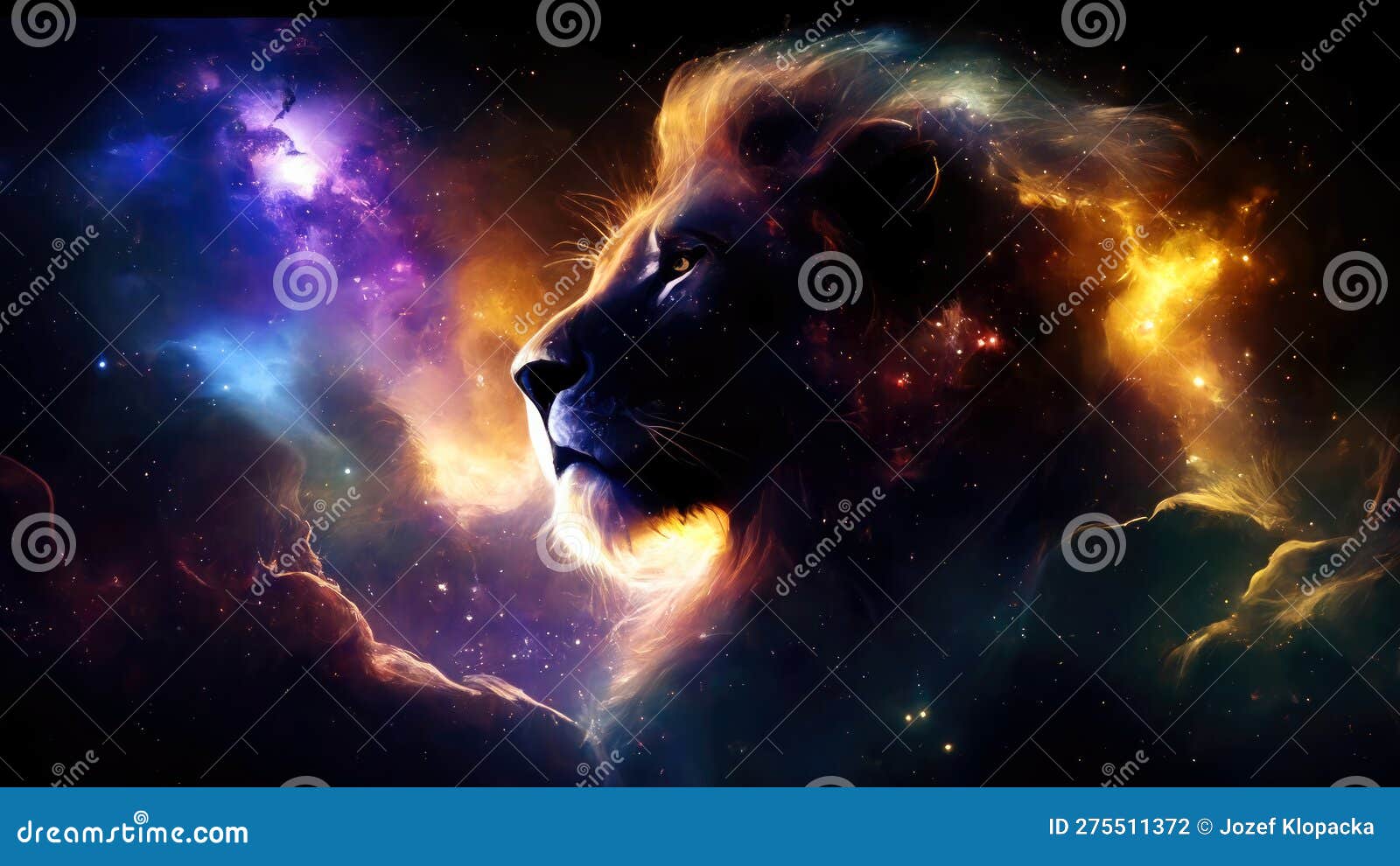 Lion in Cosmic Space. Gnerative Ai. Stock Illustration - Illustration ...