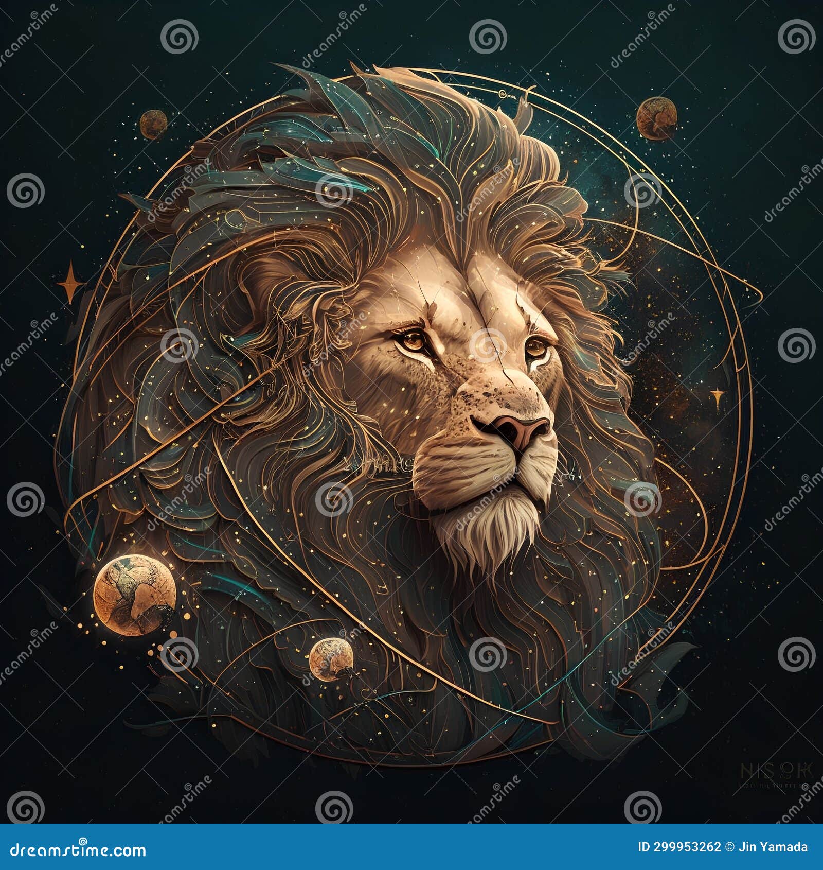 Lion in Cosmic Space with Stars and Planets. Vector Illustration Stock ...