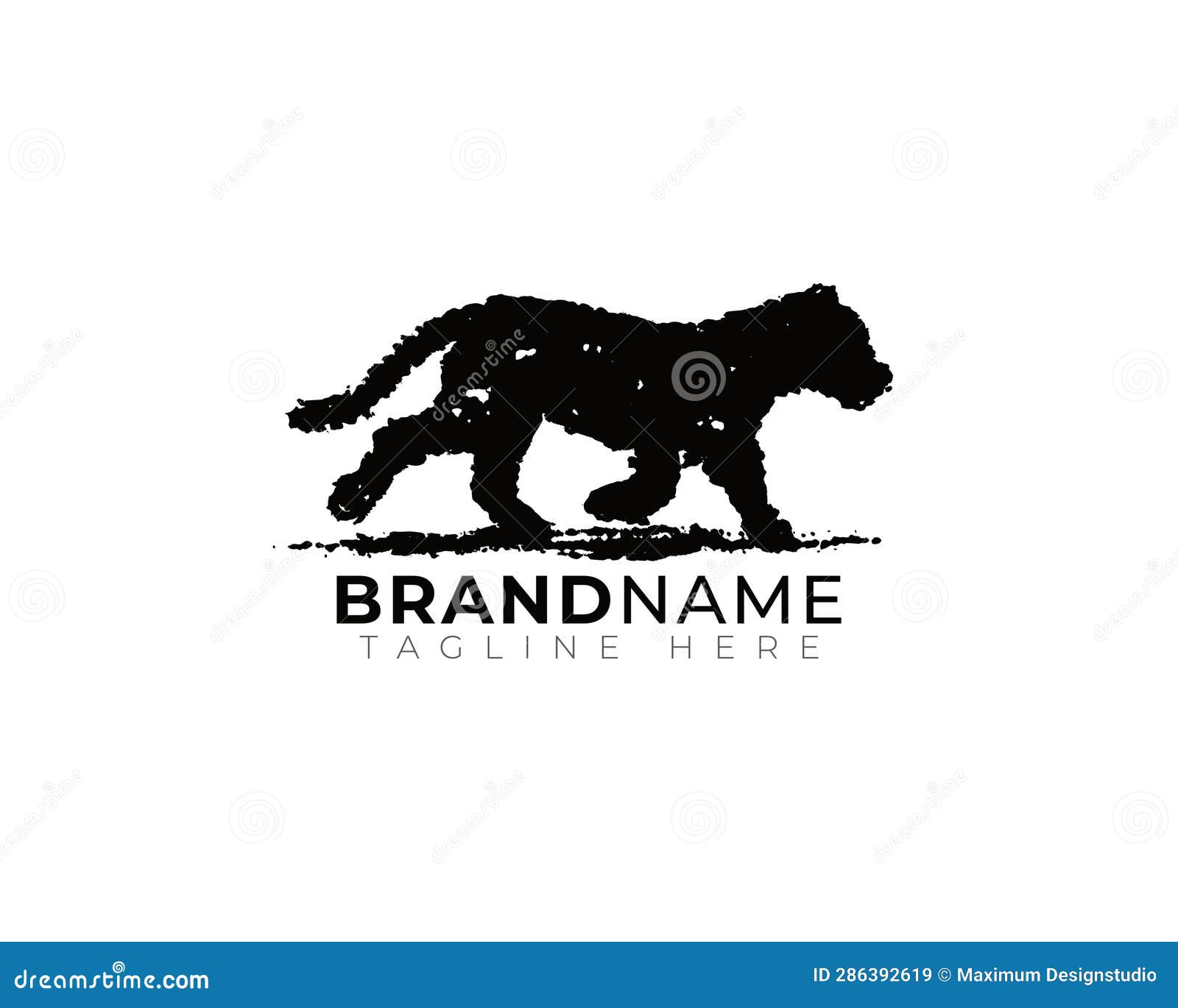 Running Walking Joy Lion Cub in Black Inksplash Silhouette Style Stock ...