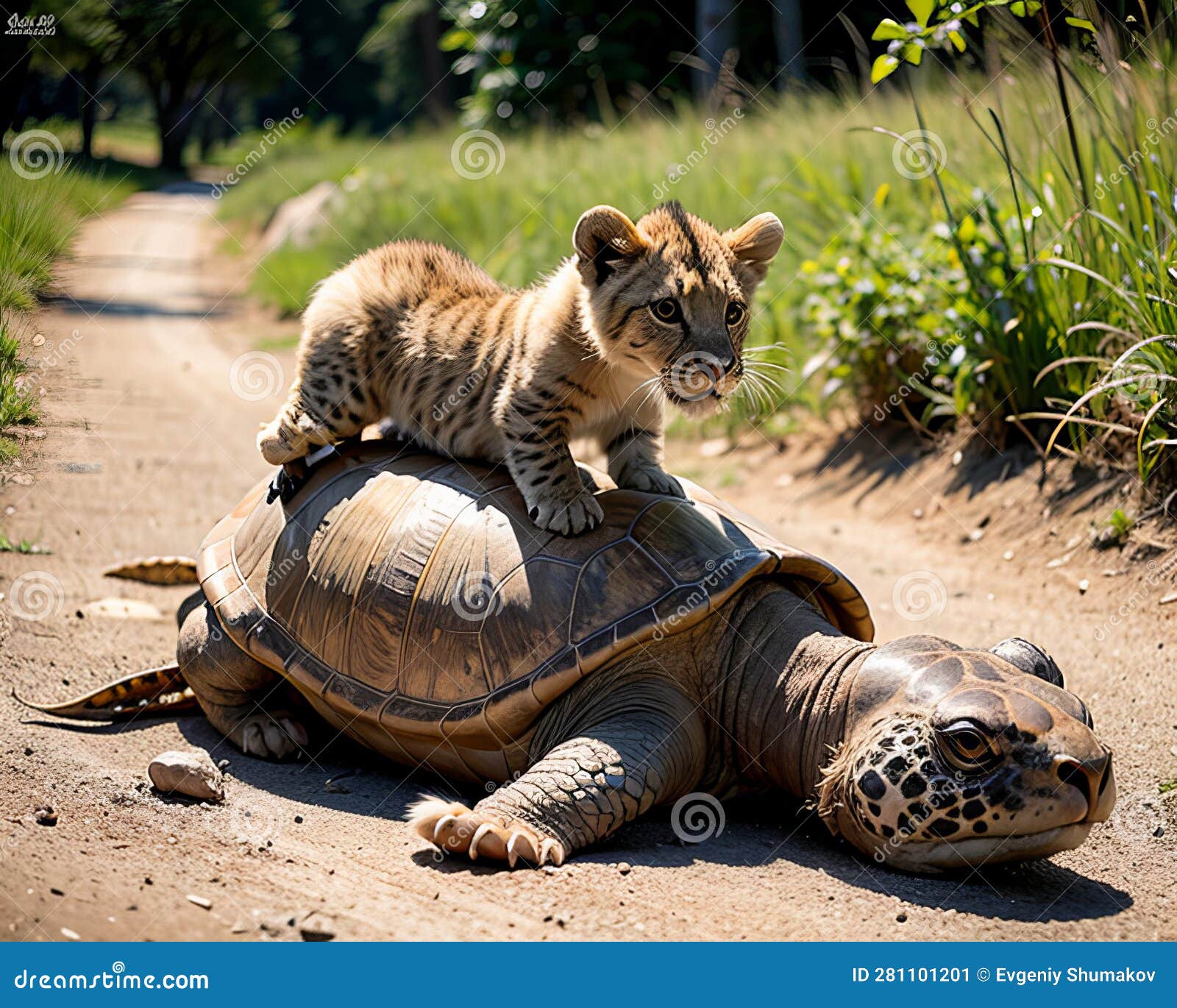 Lion cub rides a turtle stock illustration. Illustration of turtle ...