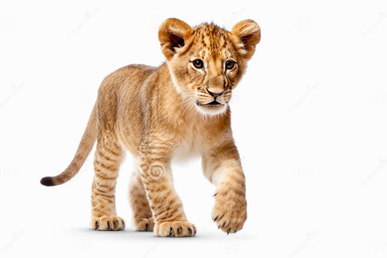 Lion Cub Standing Isolated on White Background Stock Image - Image of ...