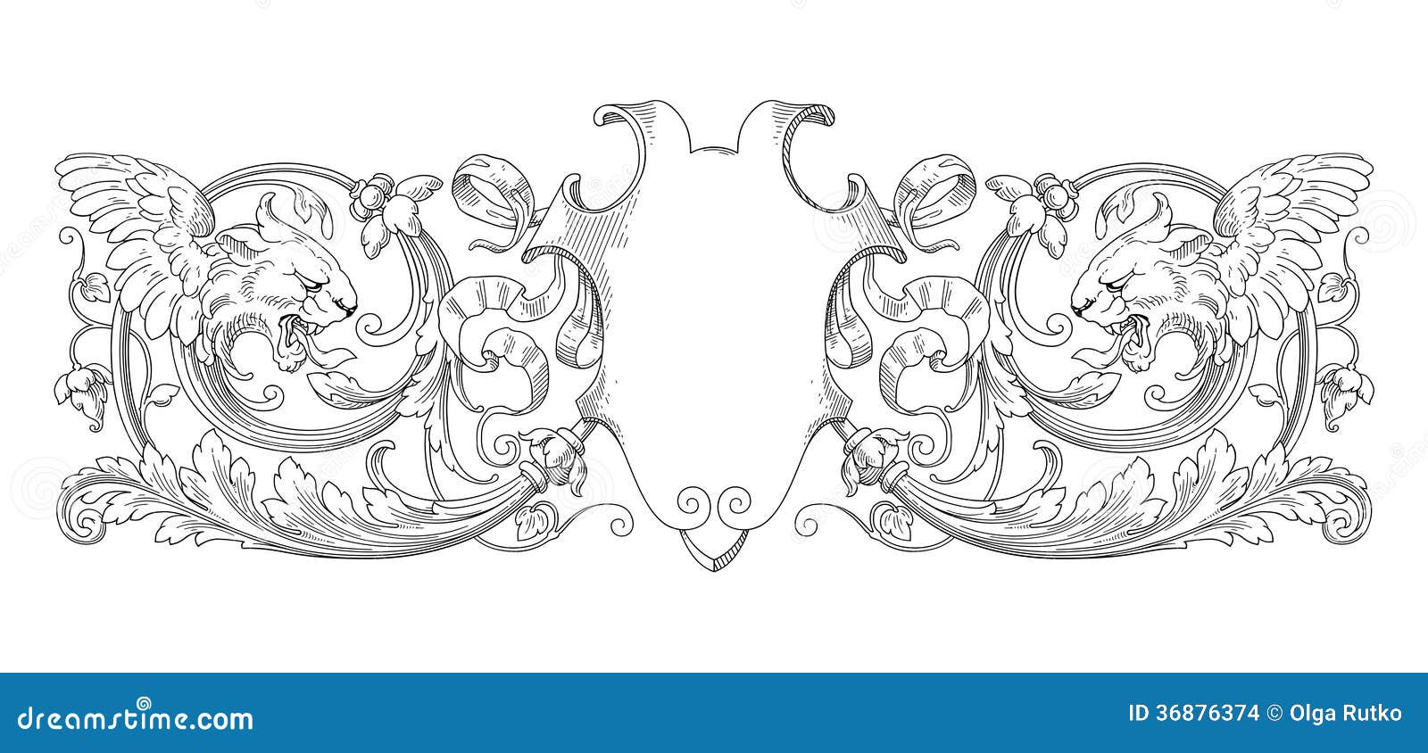 Lion Decoration frame stock vector. Illustration of scroll - 36876374