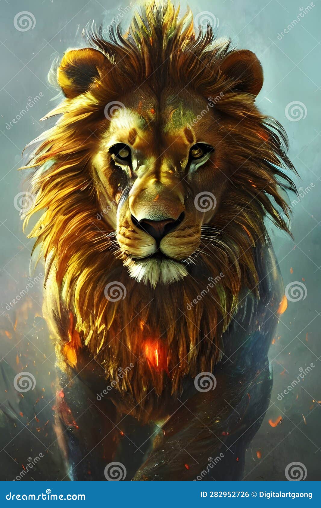 Golden Guardians: Digital Lion Art Prints Series Stock Illustration ...
