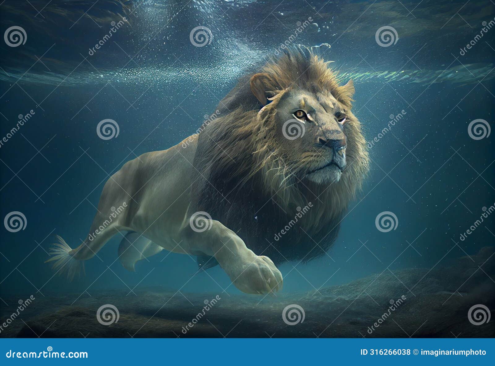 The Lion Dived Underwater and Swam Stock Photo - Image of extraordinary ...