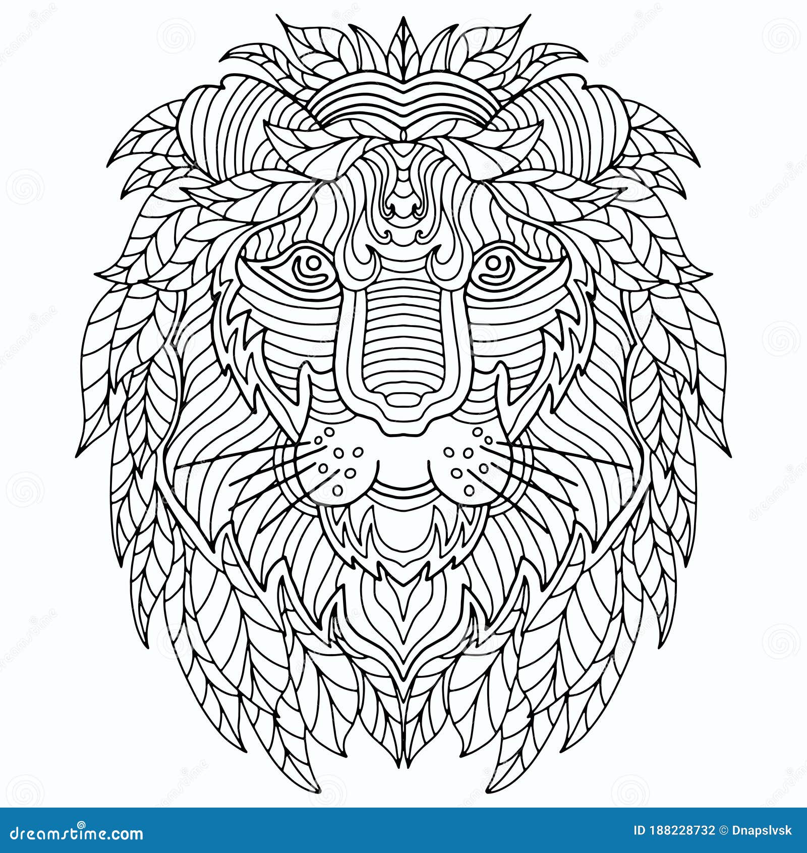 Lion Drawn with Abstract Figures and Leaves on a White Background for ...