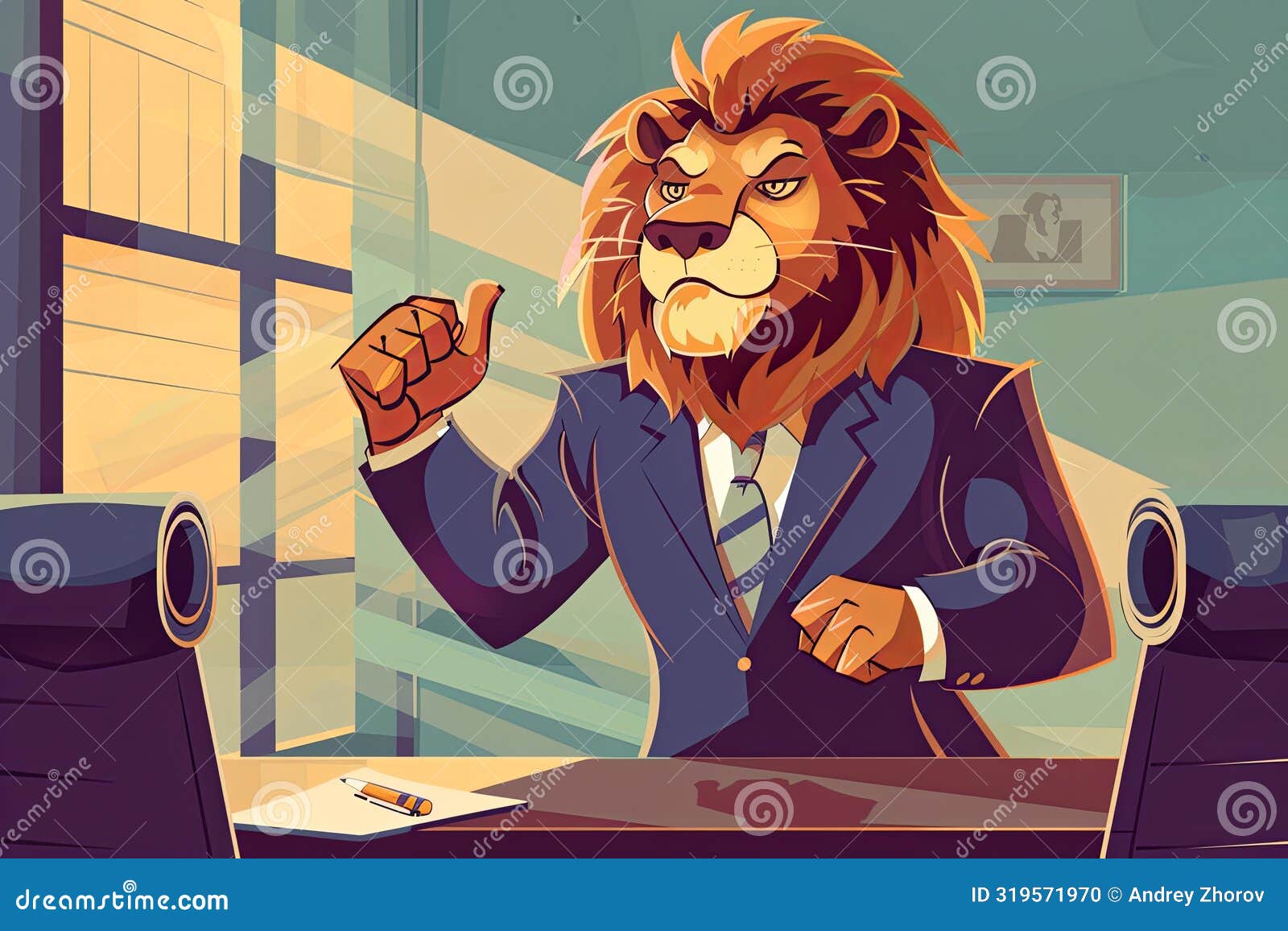 A Lion Dressed in a Suit is Sitting at a Desk, Possibly Preparing for a ...