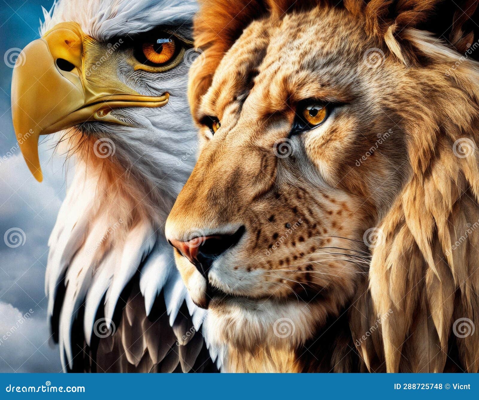 Lion and eagle in nature. stock illustration. Illustration of dangerous - 288725748
