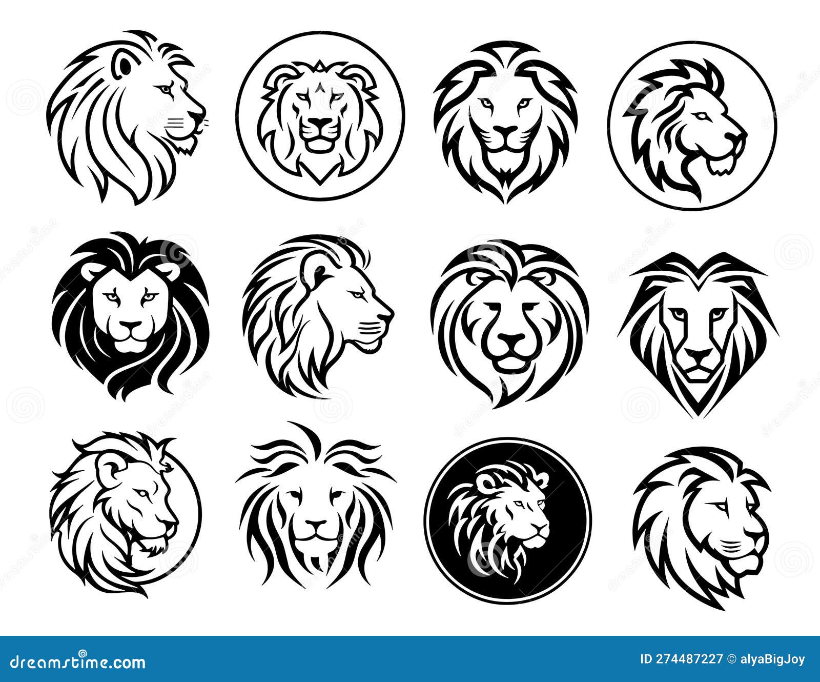 Lion Face Label Set Hand Drawn Sketch Vector Illustration Stock ...