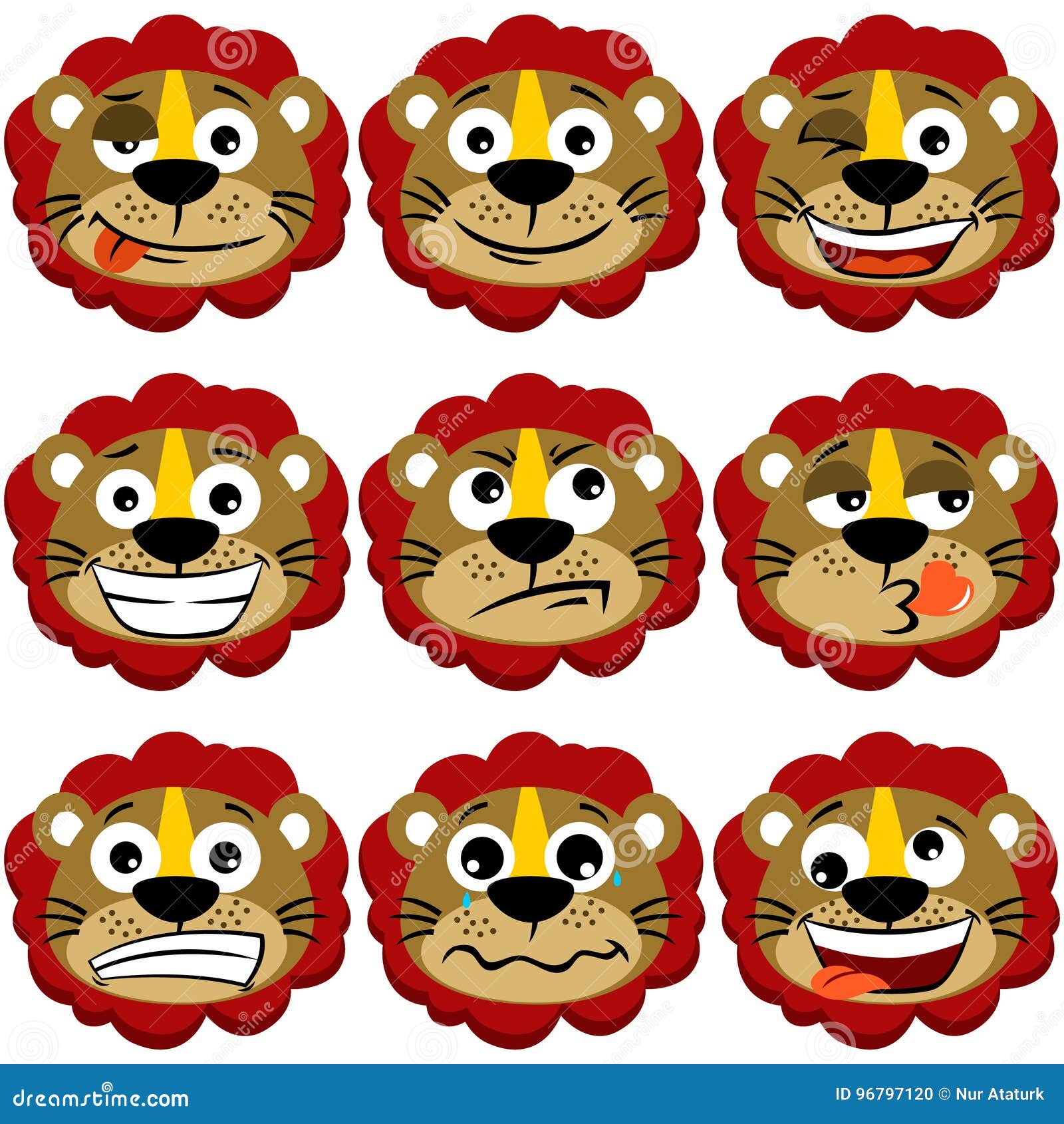 Lion face stock vector. Illustration of expressions, love - 96797120