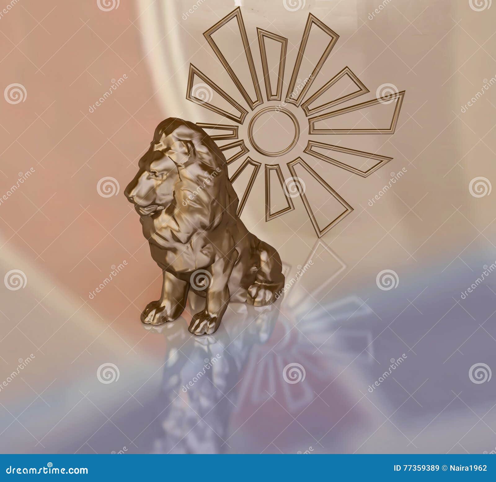 Lion Figurine with Sun Symbol Stock Illustration - Illustration of ...