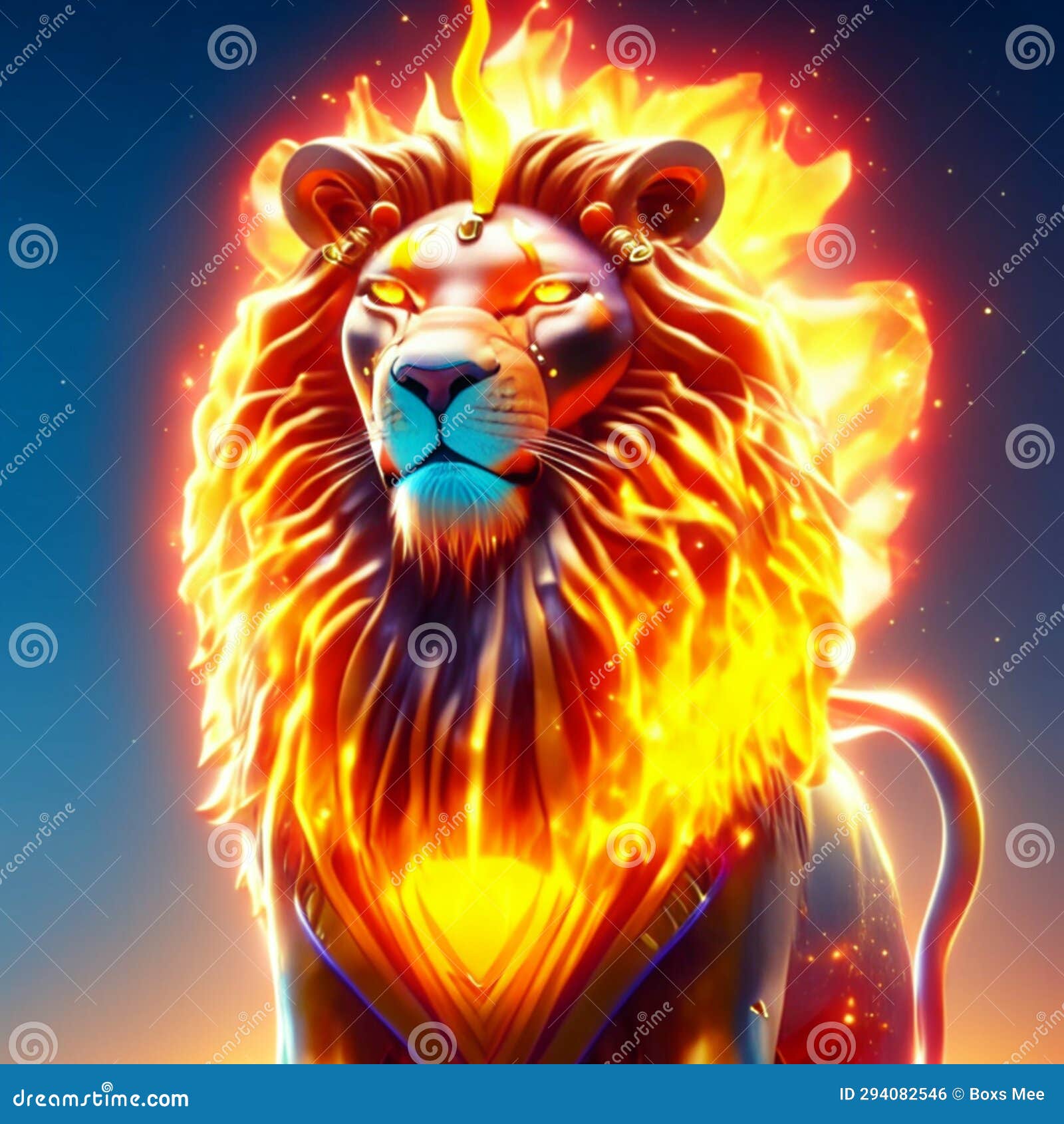 Lion in Fire. 3D Illustration. 3D CG. High Resolution Stock ...