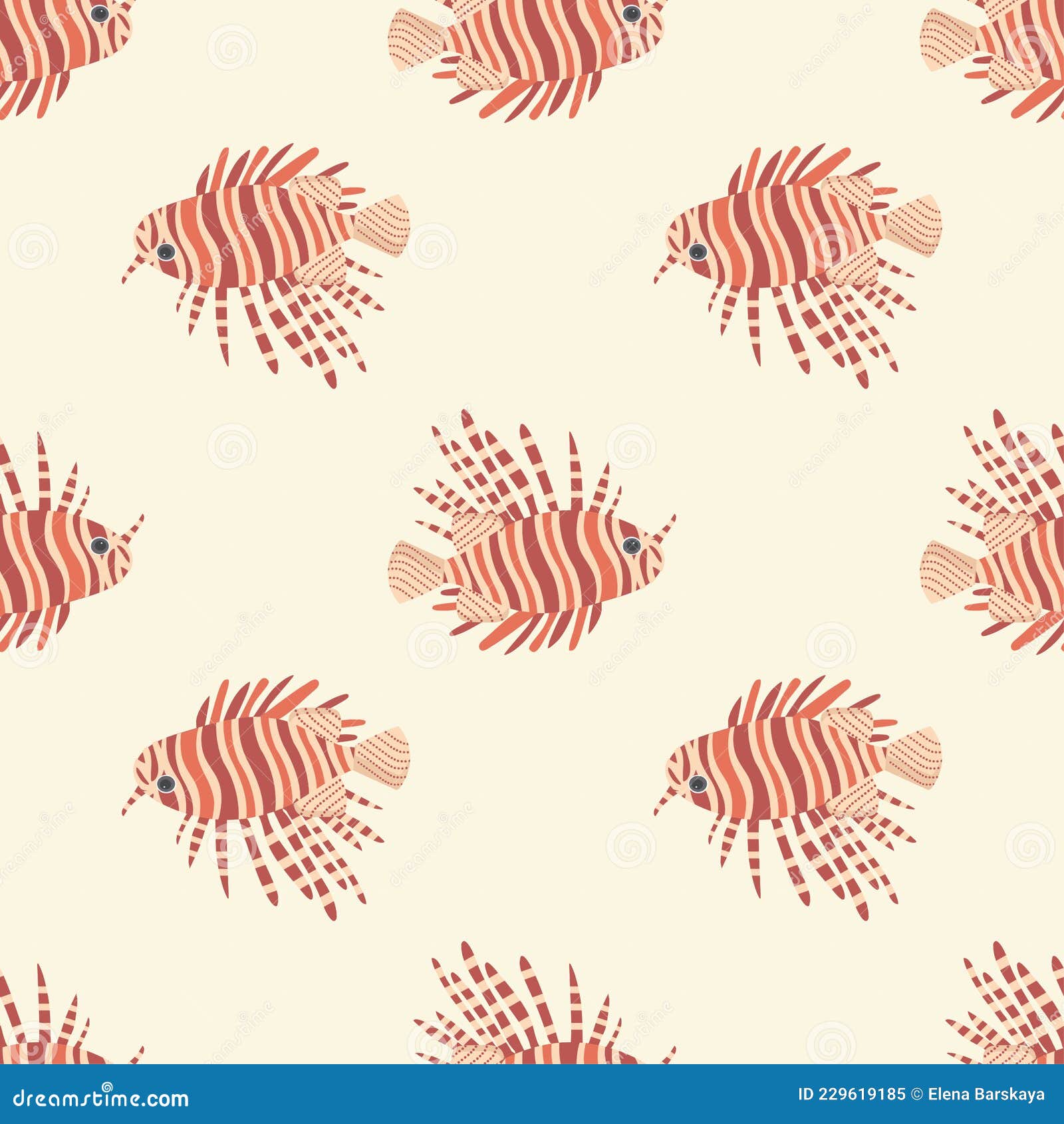 Lion Fish Pattern on a Beige Background for Use in Design Packaging or ...