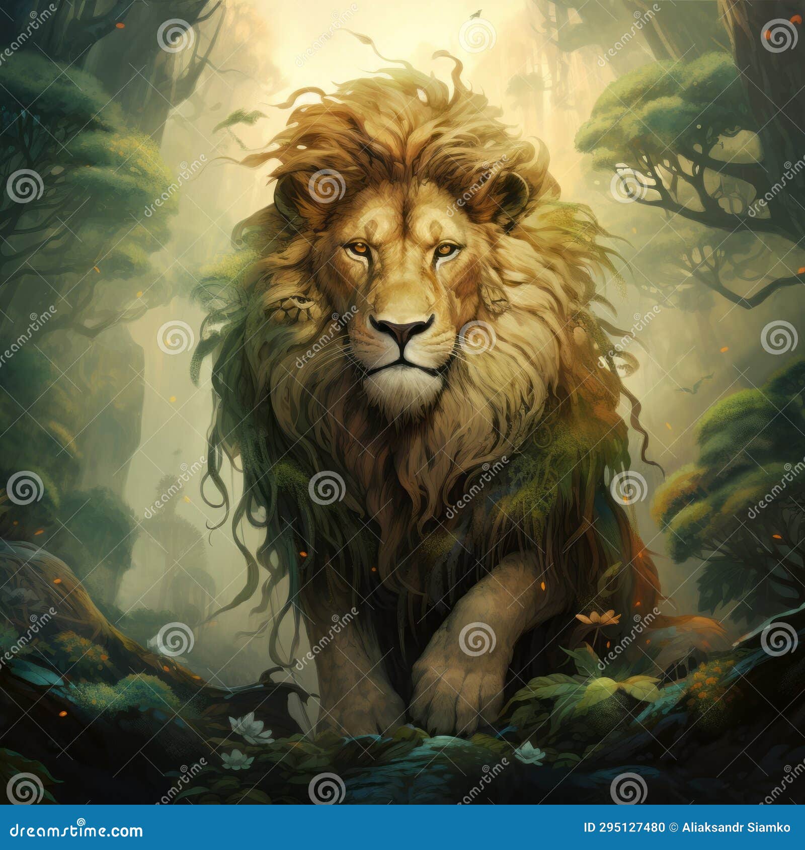 A lion in forest stock illustration. Illustration of african - 295127480